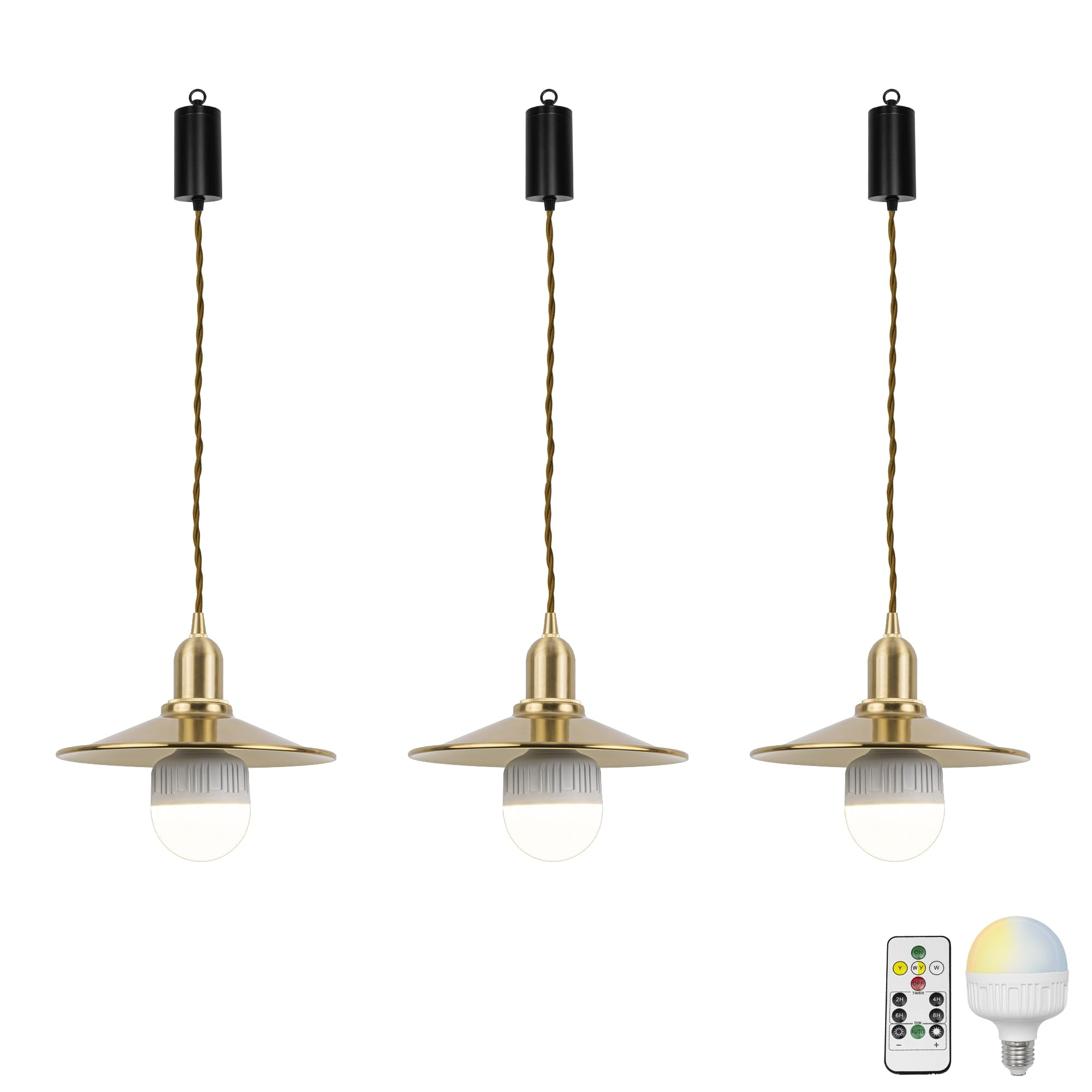 FSLiving Rechargeable Battery Operated Pendant Light with Sleeve&Round ...