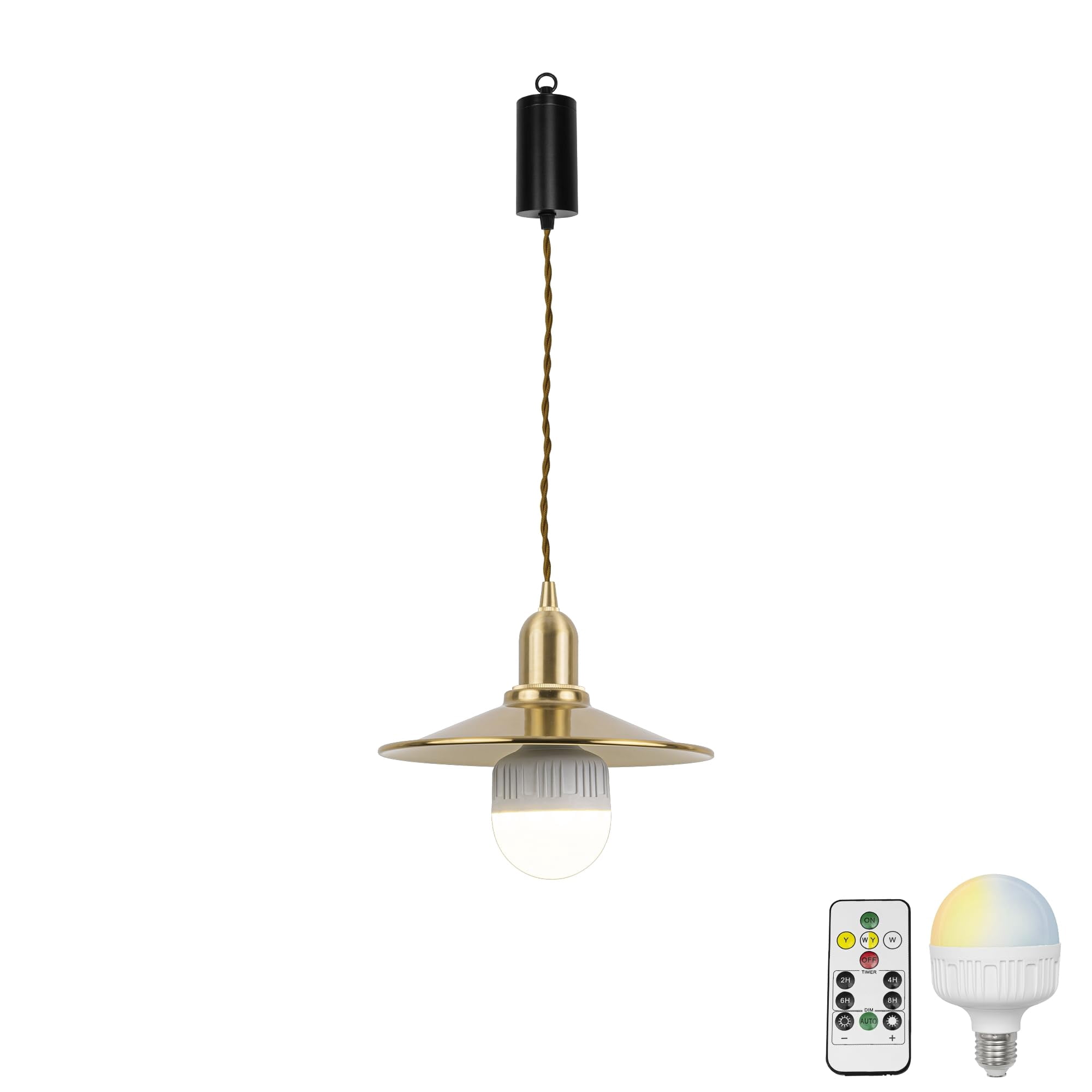 FSLiving Rechargeable Battery Operated Pendant Light with Sleeve&Round ...
