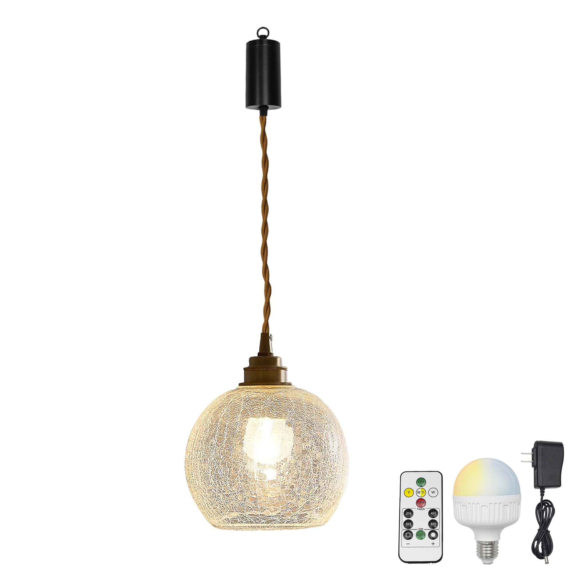 FSLiving Rechargeable Battery Operated Pendant Light with Sleeve&Round ...