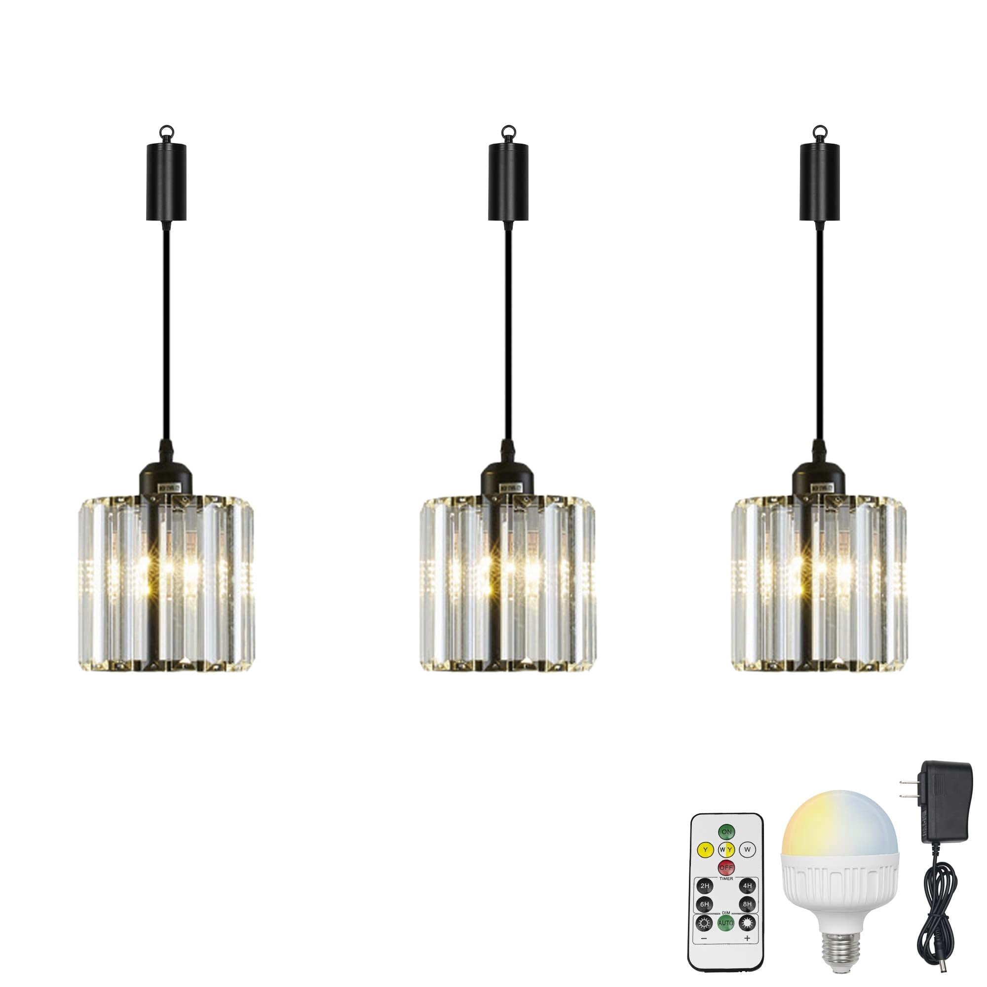 FSLiving Rechargeable Battery Operated Pendant Light with Sleeve&Round ...