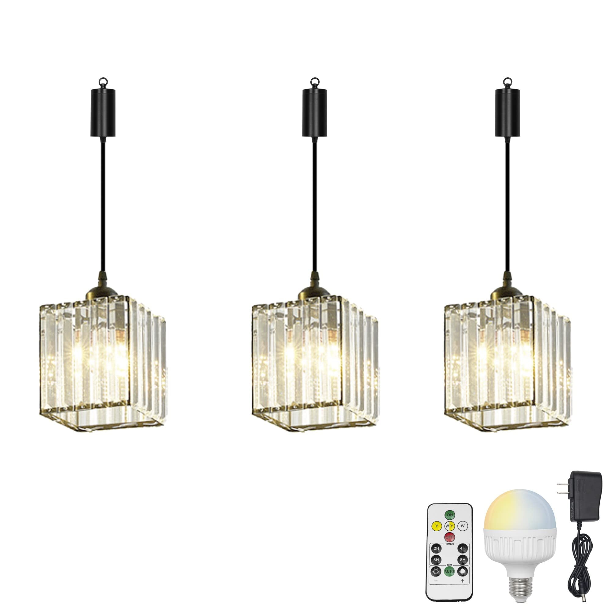 FSLiving Rechargeable Battery Operated Pendant Light with Sleeve&Round ...