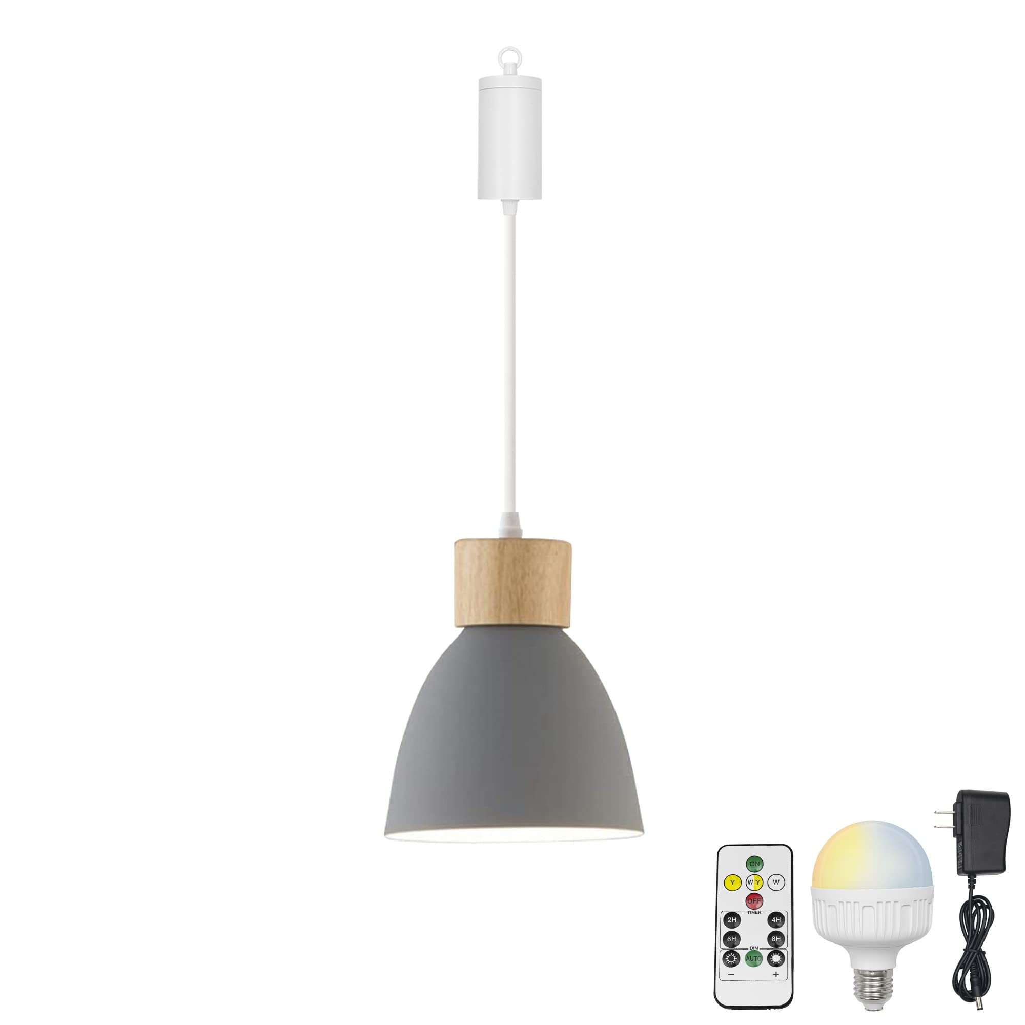 FSLiving Rechargeable Battery Operated Pendant Light with Sleeve&Round ...