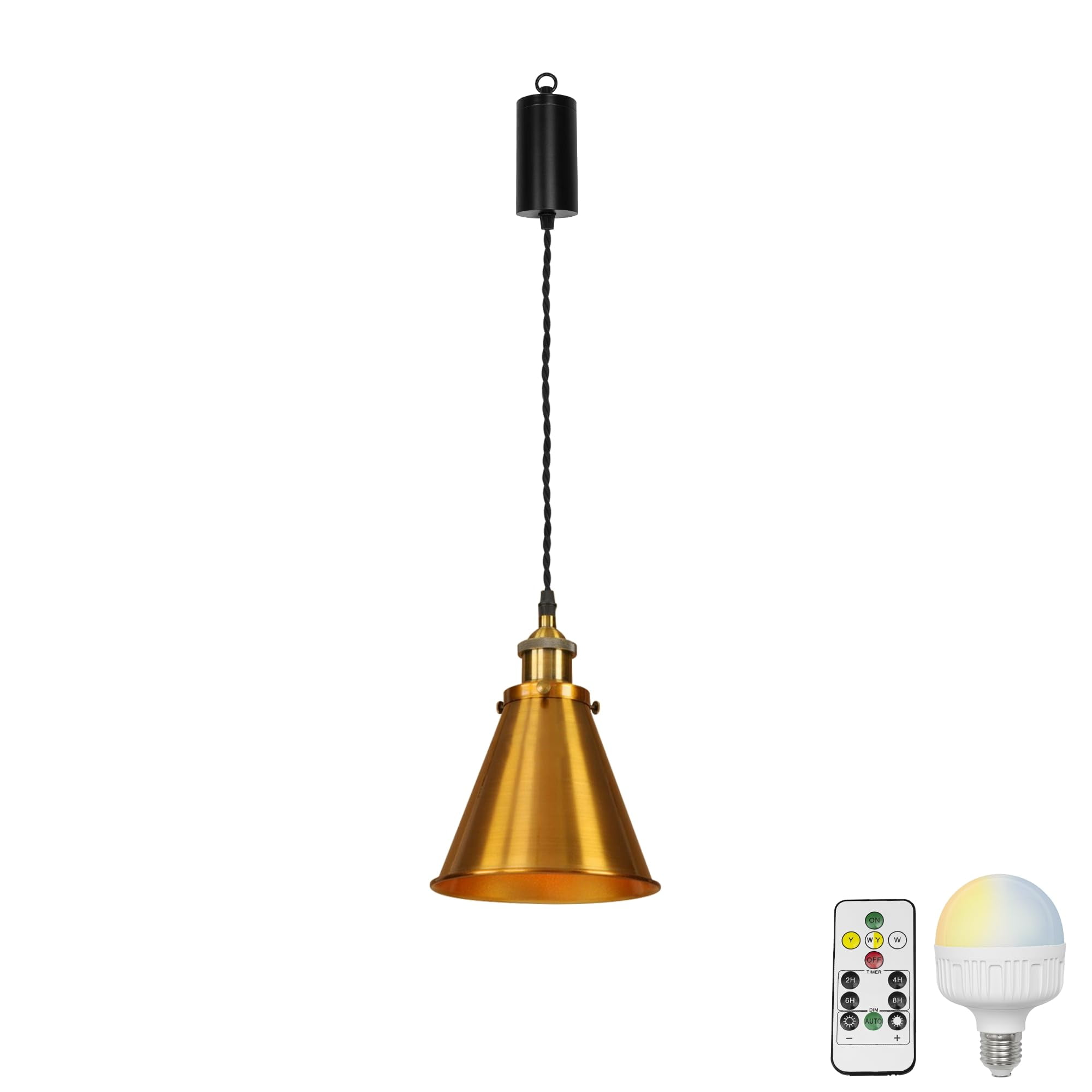 FSLiving Rechargeable Battery Operated Pendant Light with Sleeve&Round ...