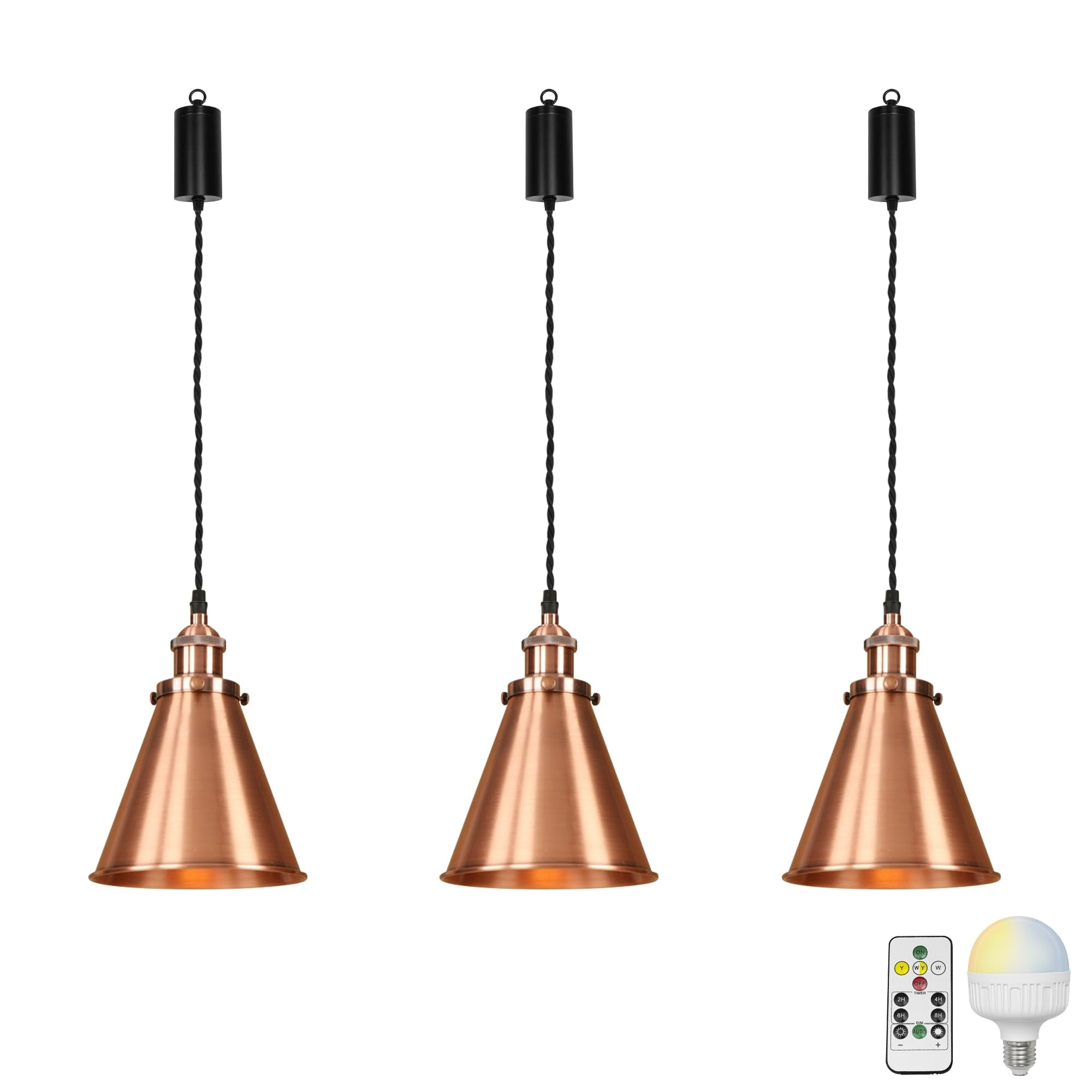 FSLiving Rechargeable Battery Operated Pendant Light with Sleeve&Round ...