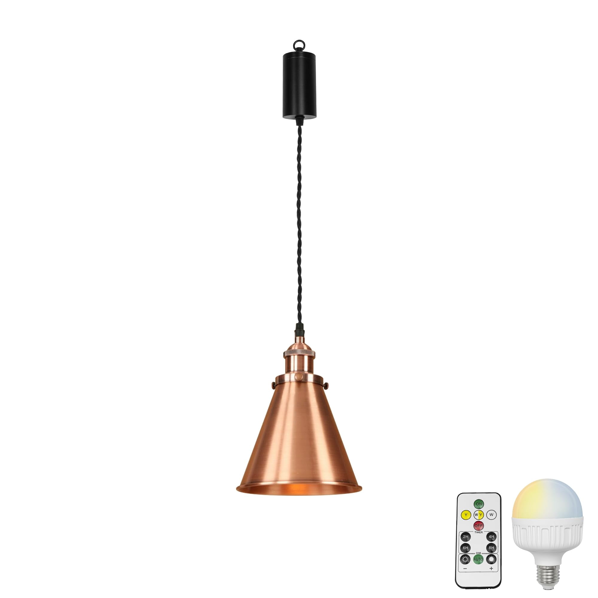 FSLiving Rechargeable Battery Operated Pendant Light with Sleeve&Round ...