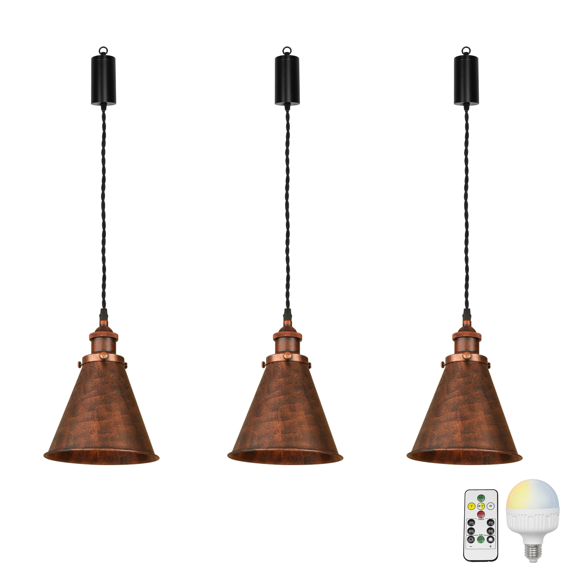 FSLiving Rechargeable Battery Operated Pendant Light with Sleeve&Round ...
