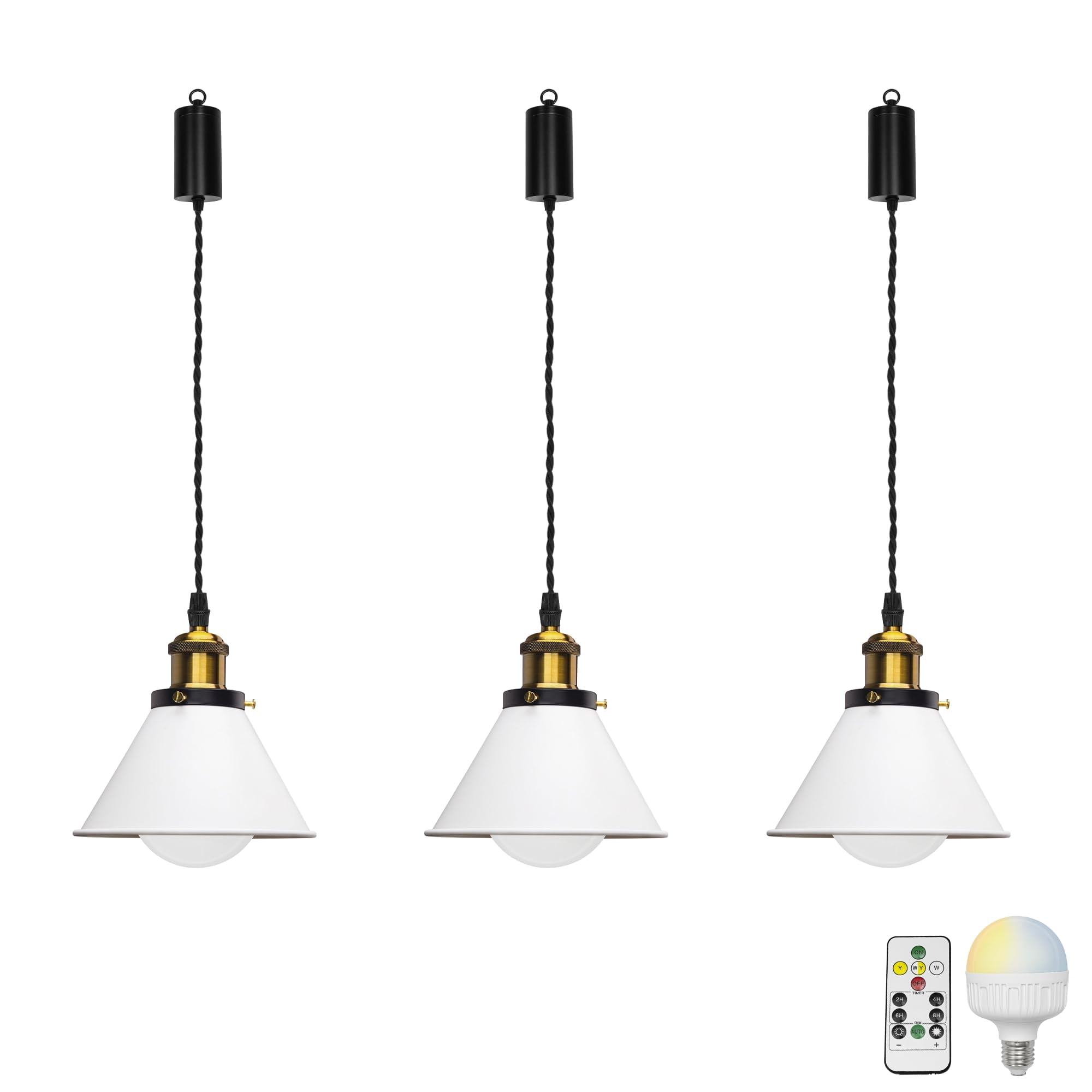 FSLiving Rechargeable Battery Operated Pendant Light with Sleeve&Round ...