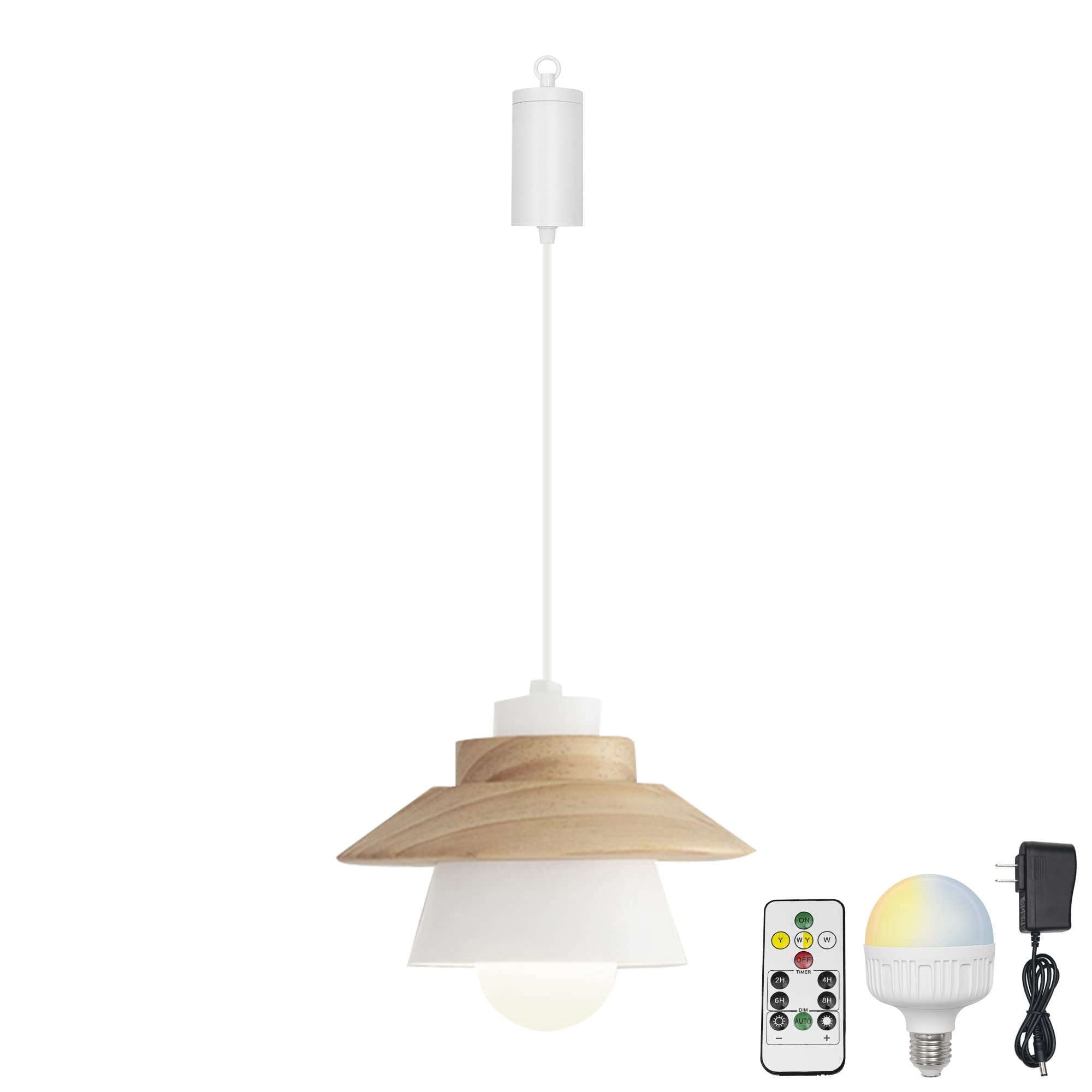 FSLiving Rechargeable Battery Operated Pendant Light with Sleeve&Round ...