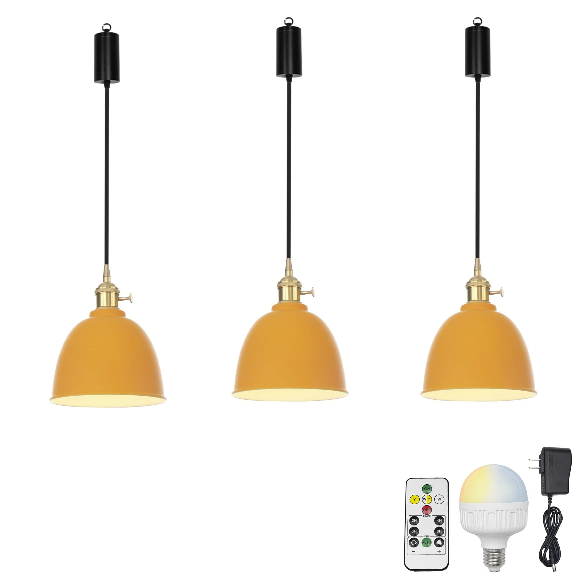FSLiving Rechargeable Battery Operated Pendant Light with Sleeve&Round ...
