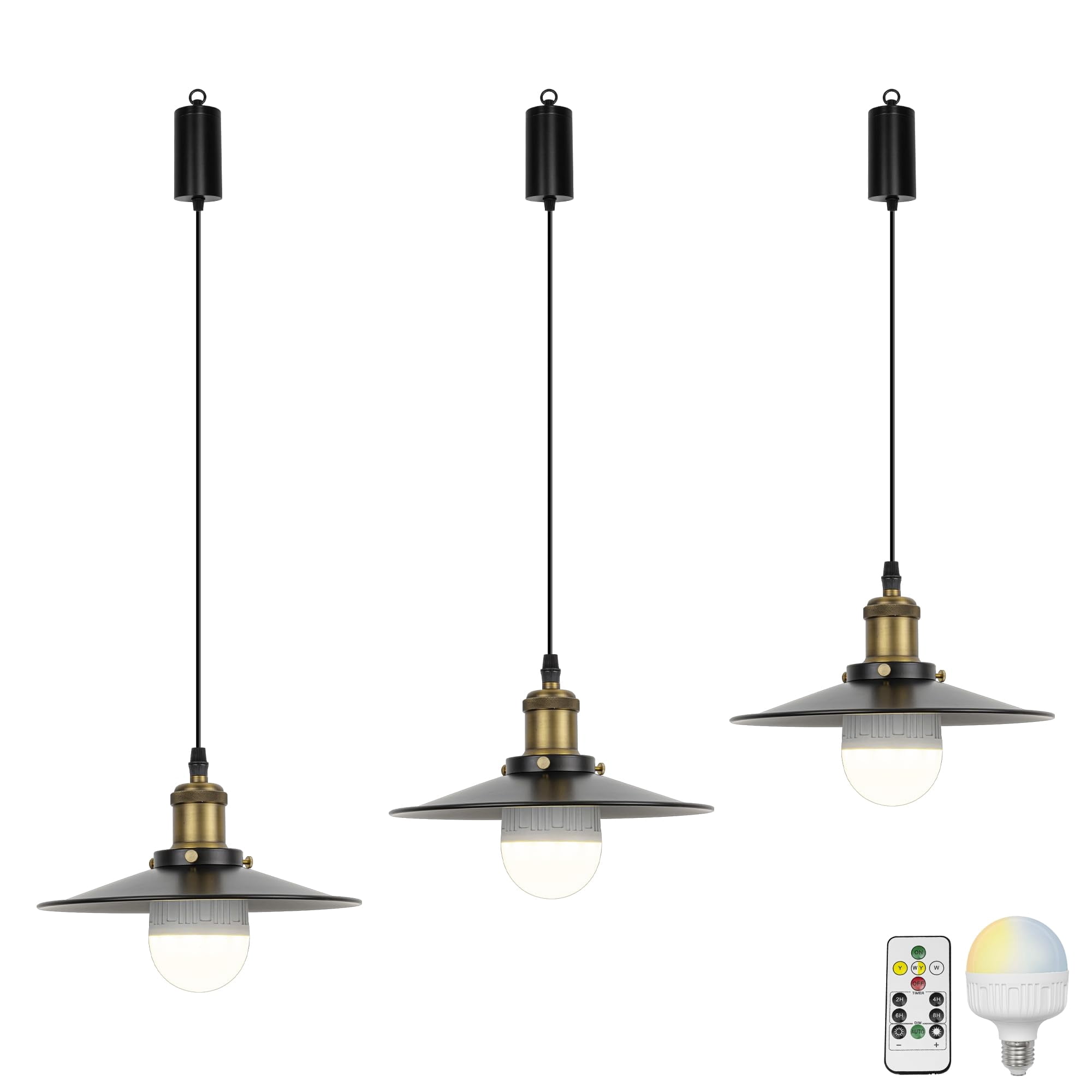 FSLiving Rechargeable Battery Operated Pendant Light with Sleeve&Round ...