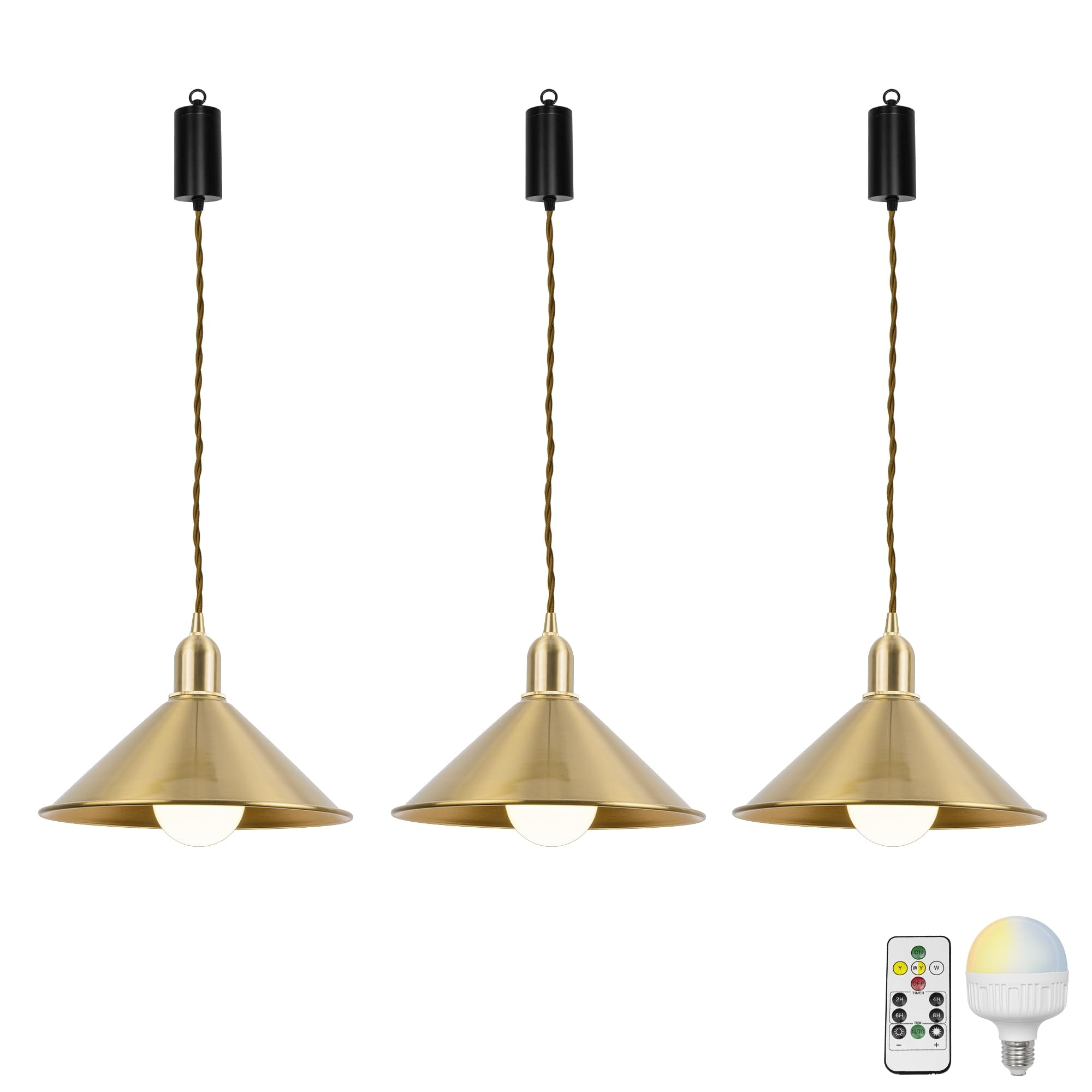 FSLiving Rechargeable Battery Operated Pendant Light with Sleeve&Round ...