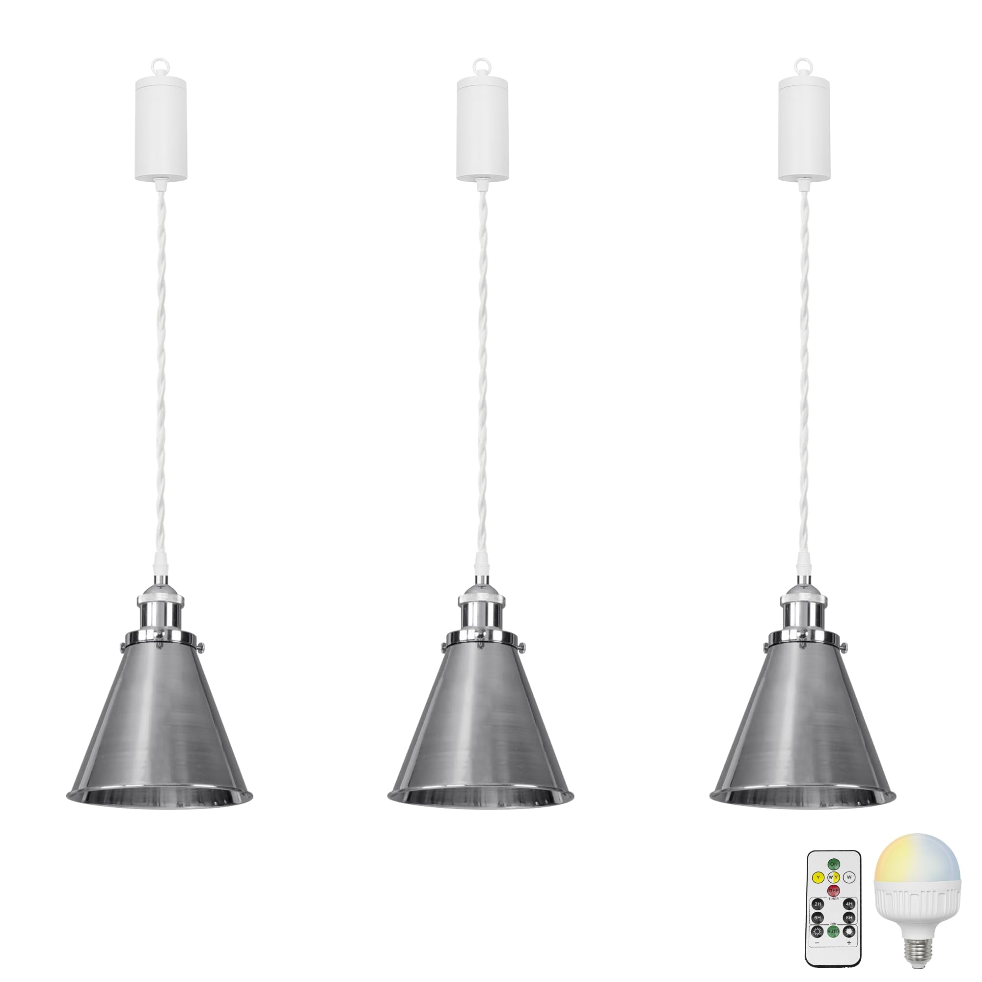 FSLiving Rechargeable Battery Operated Pendant Light with Sleeve&Round ...