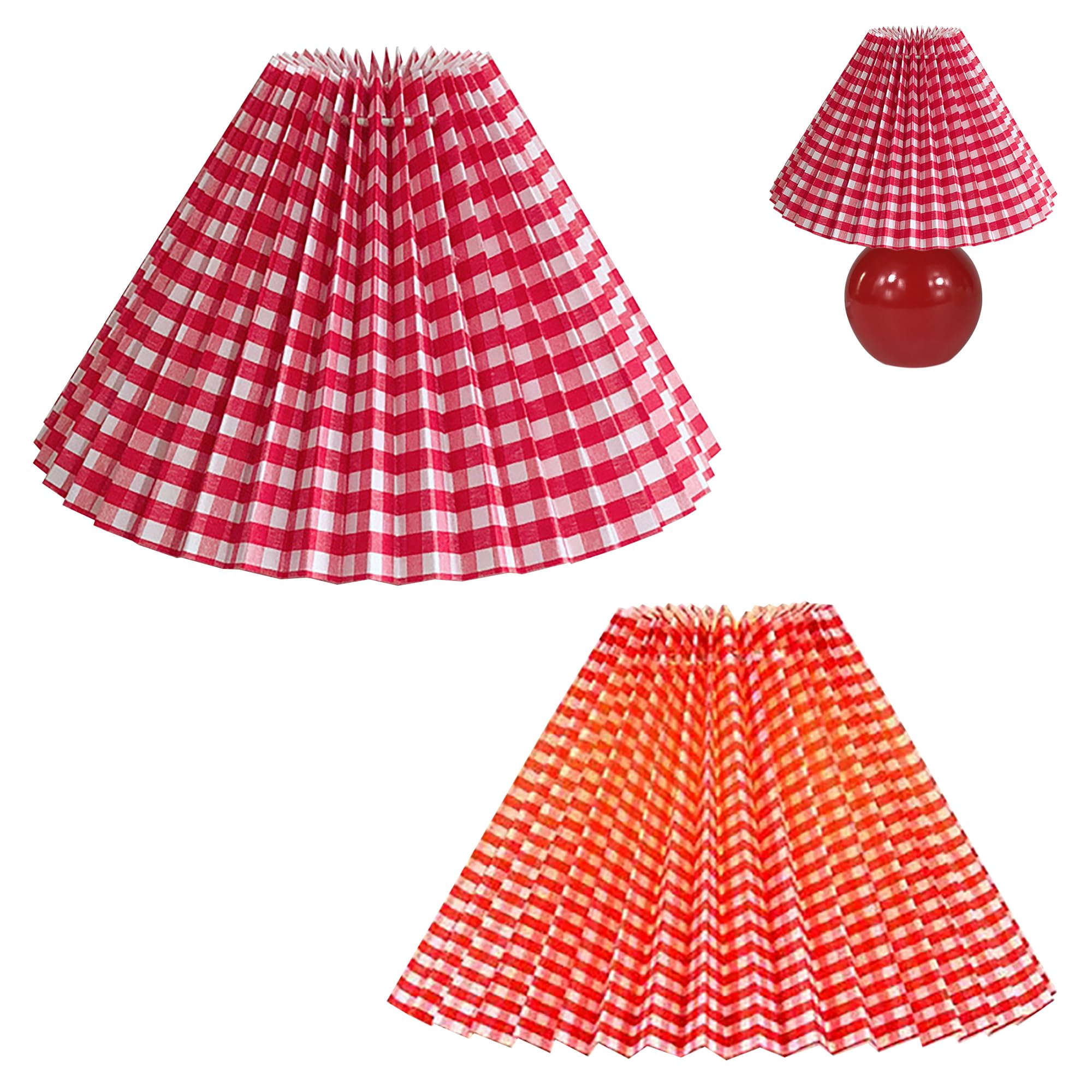 FSLiving Red Gingham Plaid Pleated Mushroom Fabric Lamp Shade ...
