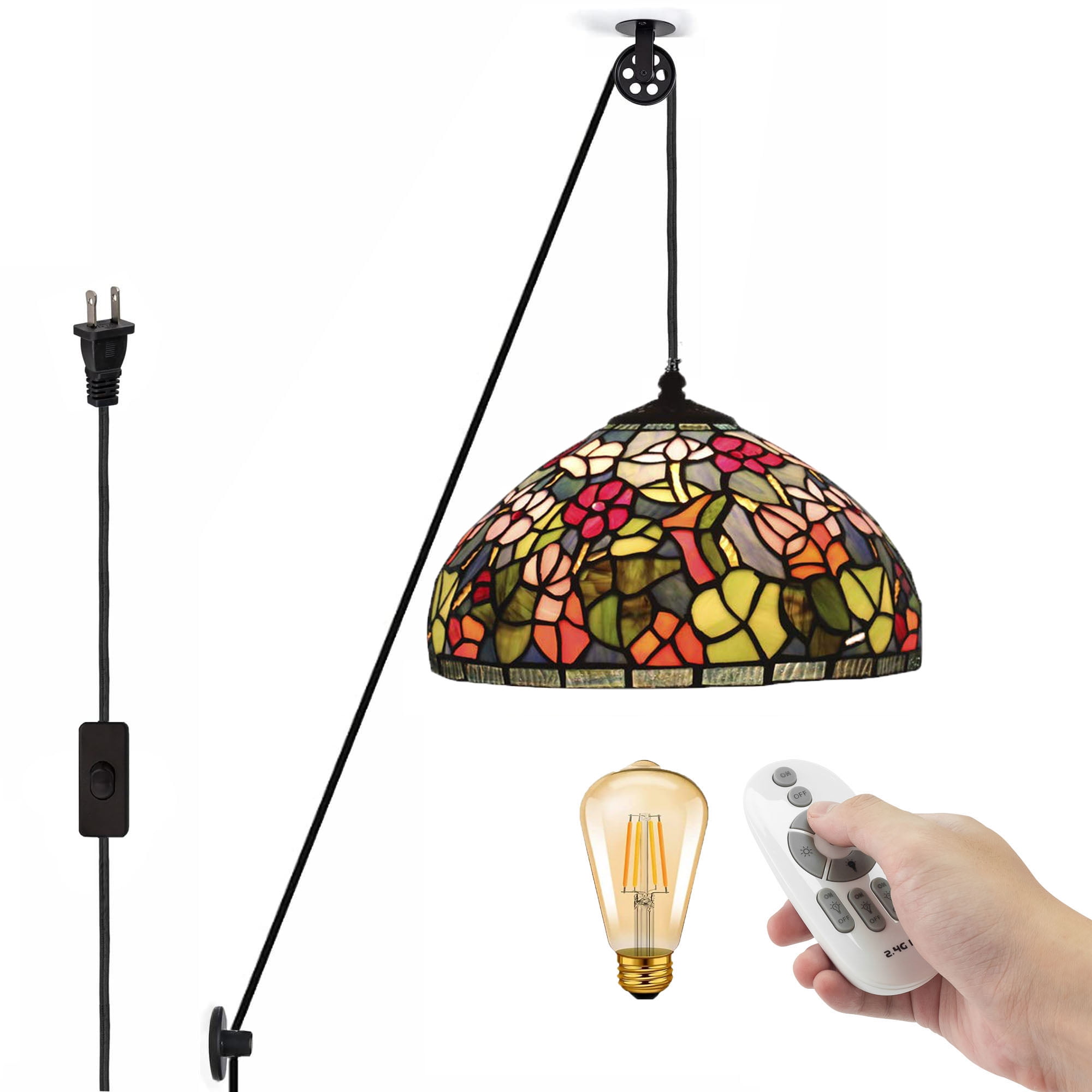 FSLiving Remote Control 15ft Plug-in Hanging Swag Lamp with Pulley ...