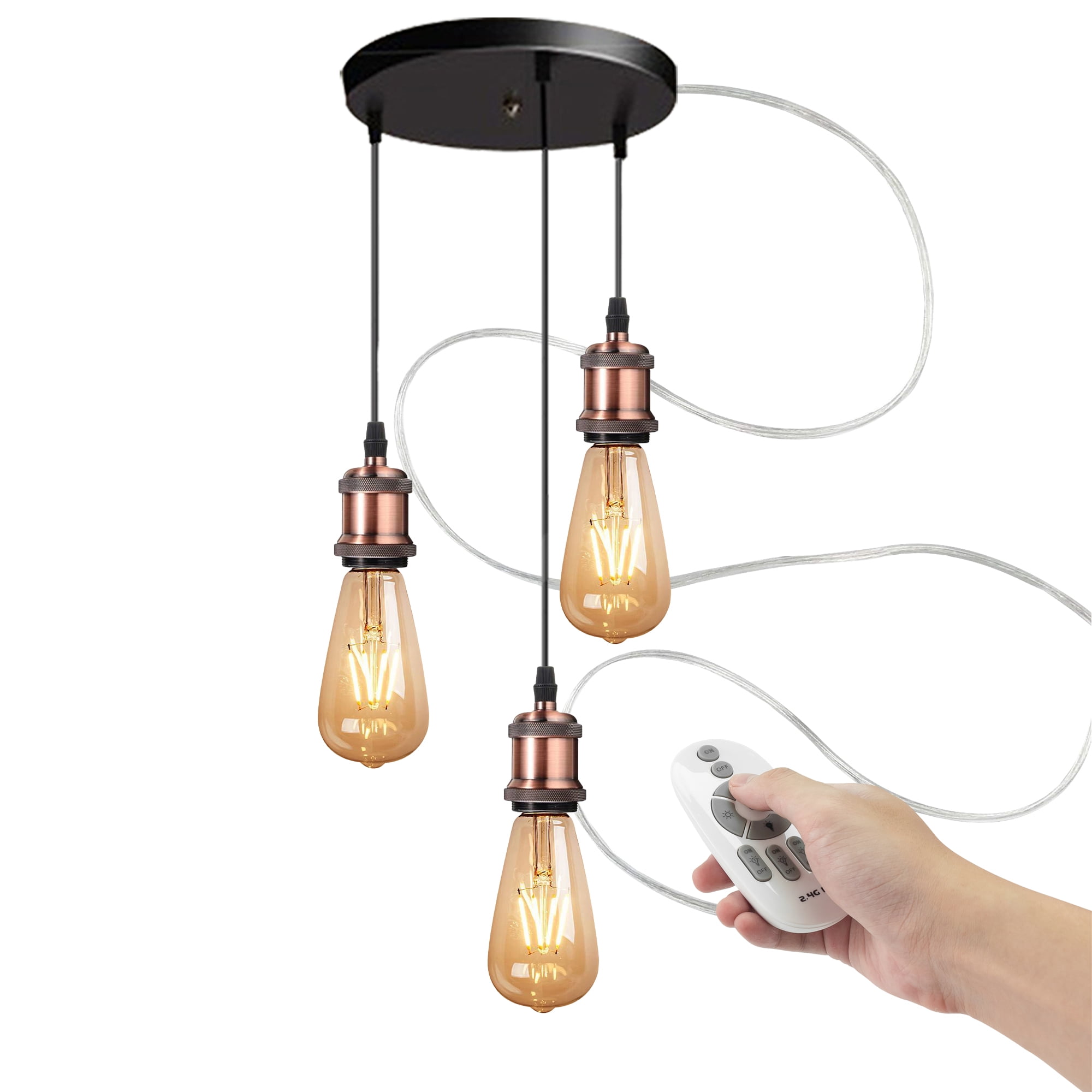 FSLiving Remote Control 3 Lights Ceiling-Mounted Swag Pendant Light ...