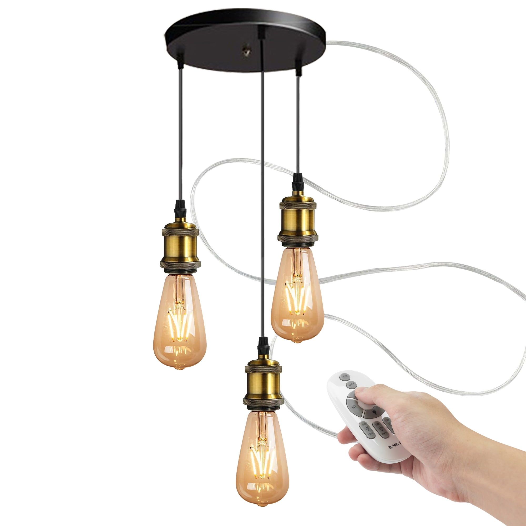 FSLiving Remote Control 3 Lights Ceiling-Mounted Swag Pendant Light ...