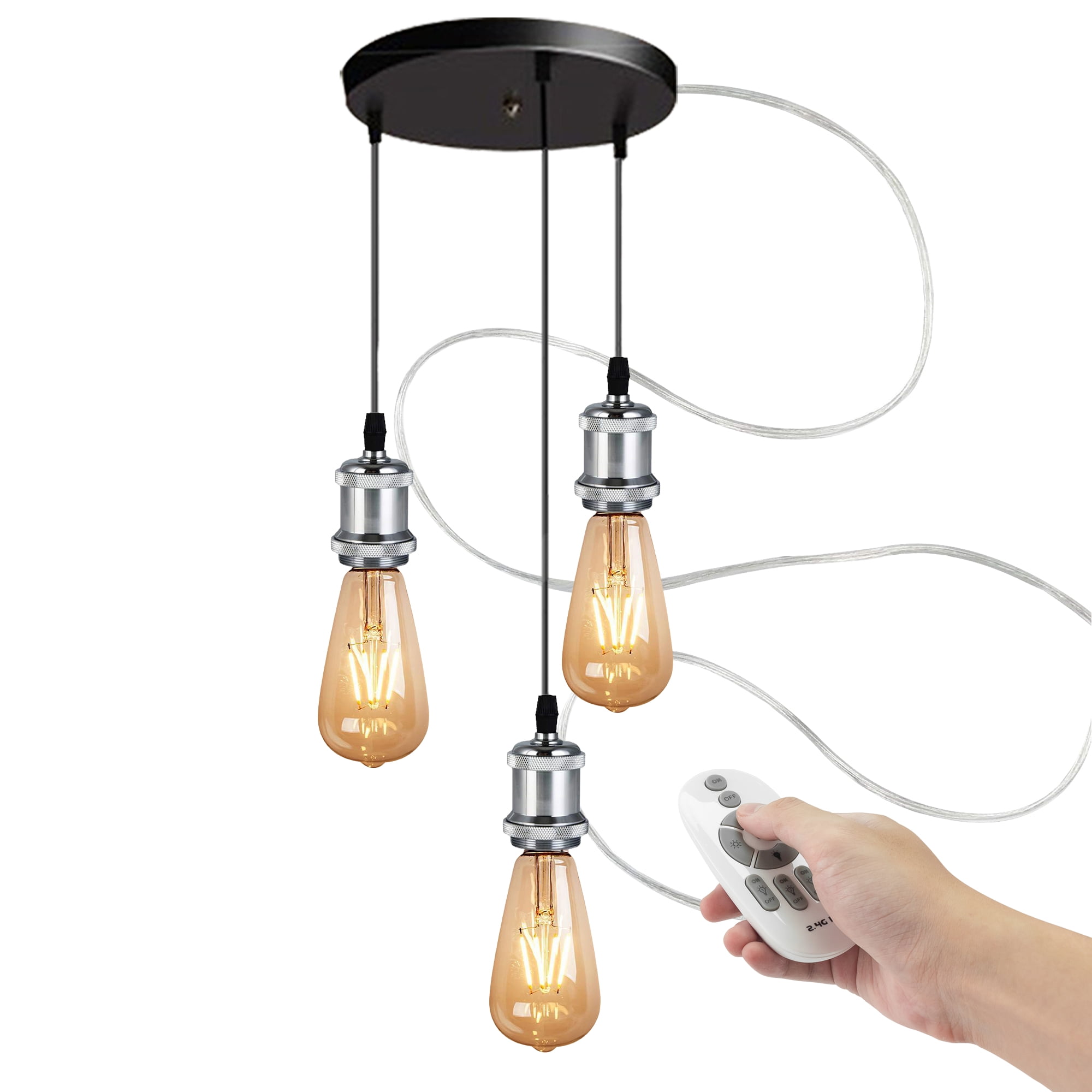 FSLiving Remote Control 3 Lights Ceiling-Mounted Swag Pendant Light ...