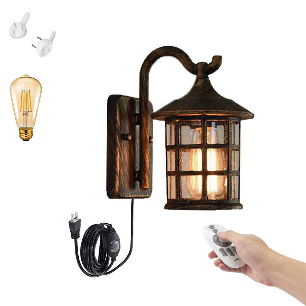 FSLiving Remote Control Antique Bronze Wall Lamp with UL 5.9ft ...