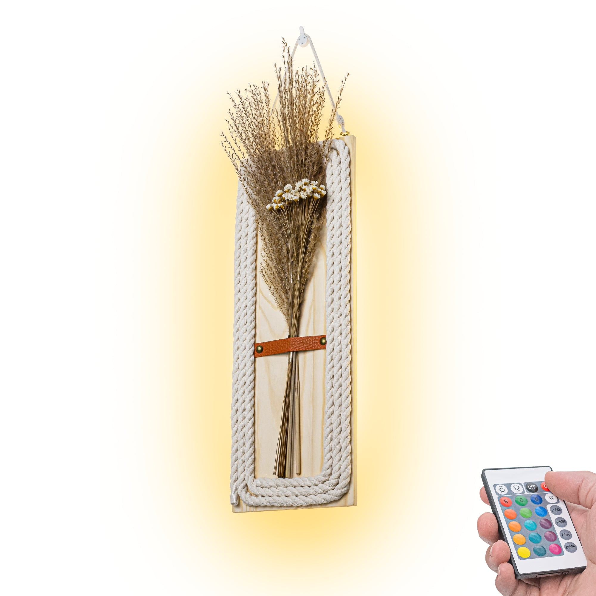 FSLiving Remote Control Battery Operated Wall Sconces Dried Flowers ...