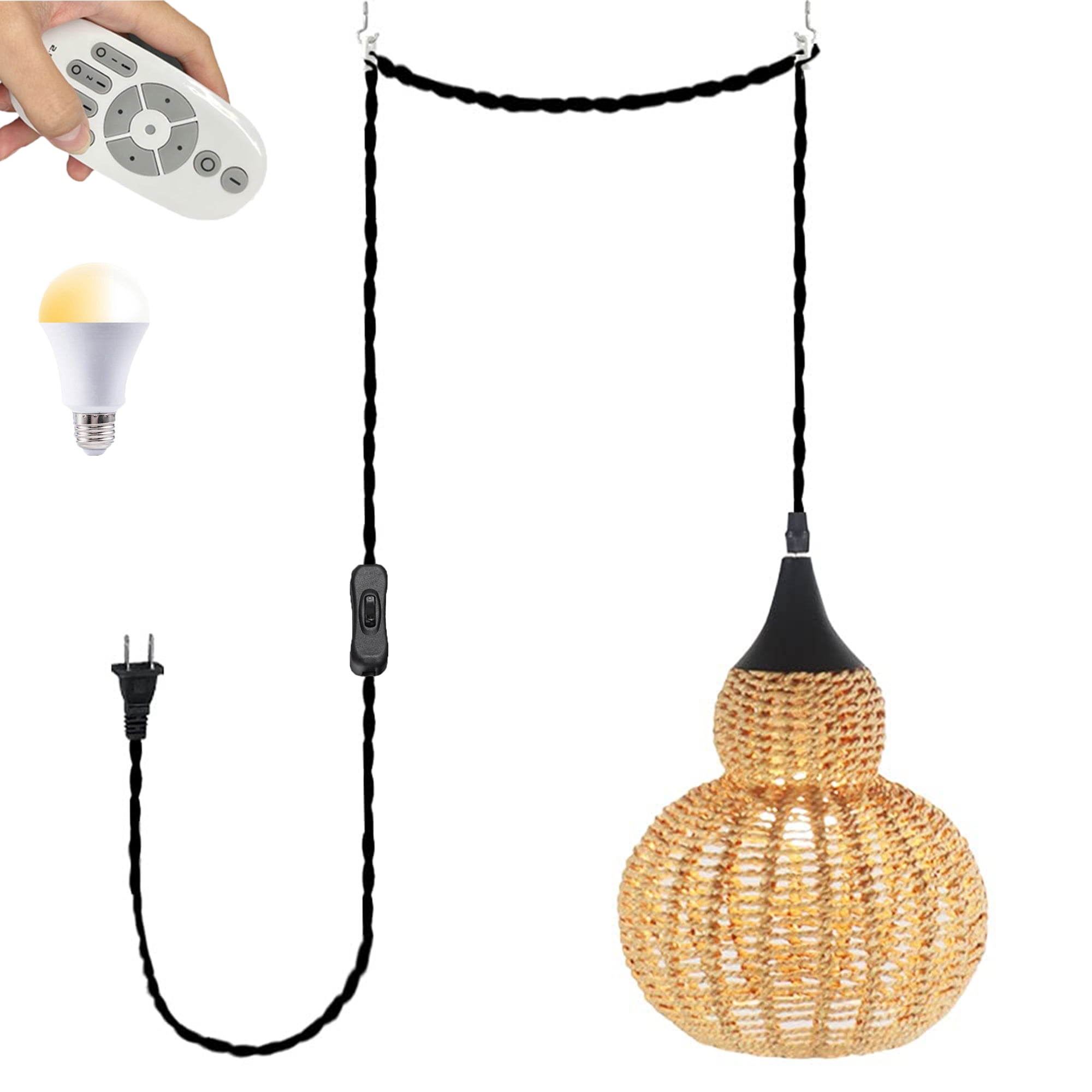 FSLiving Remote Control Dimmable Hanging Swag Pendant Light with ...