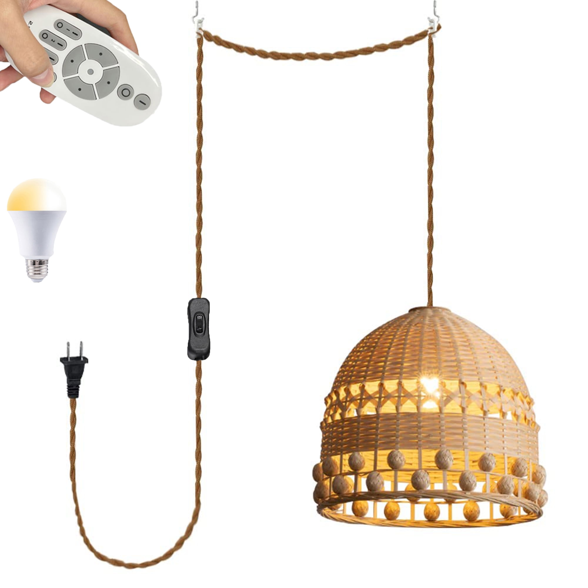 FSLiving Remote Control Dimmable Hanging Swag Pendant Light with Hand ...