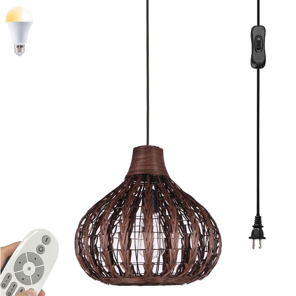 FSLiving Remote Control Dimmable Hanging Swag Pendant Light with ...