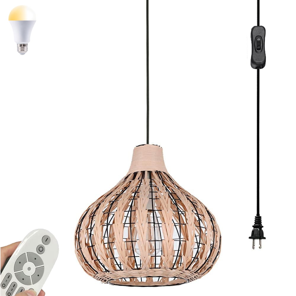 FSLiving Remote Control Dimmable Hanging Swag Pendant Light with ...