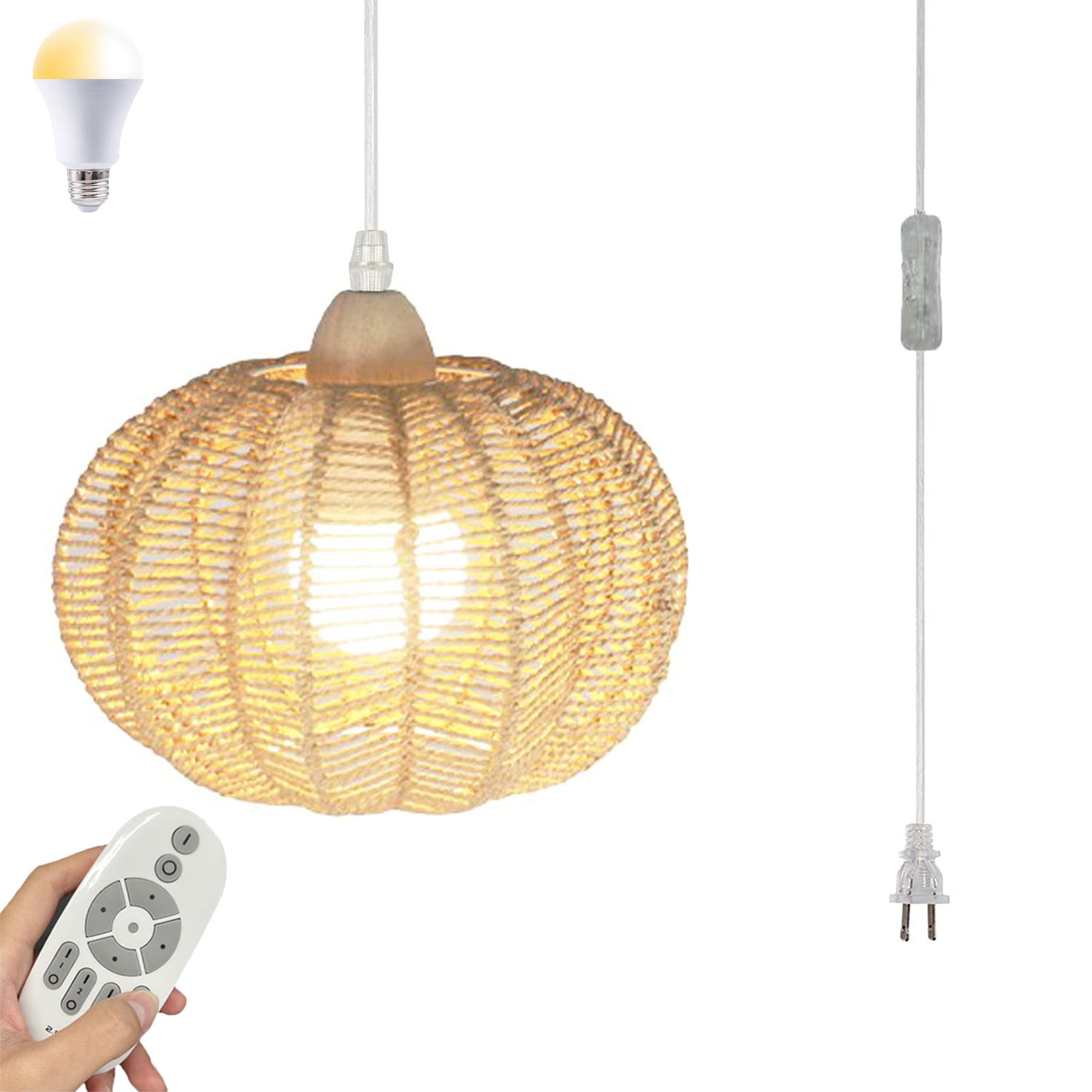 FSLiving Remote Control Dimmable Hanging Swag Pendant Light with ...