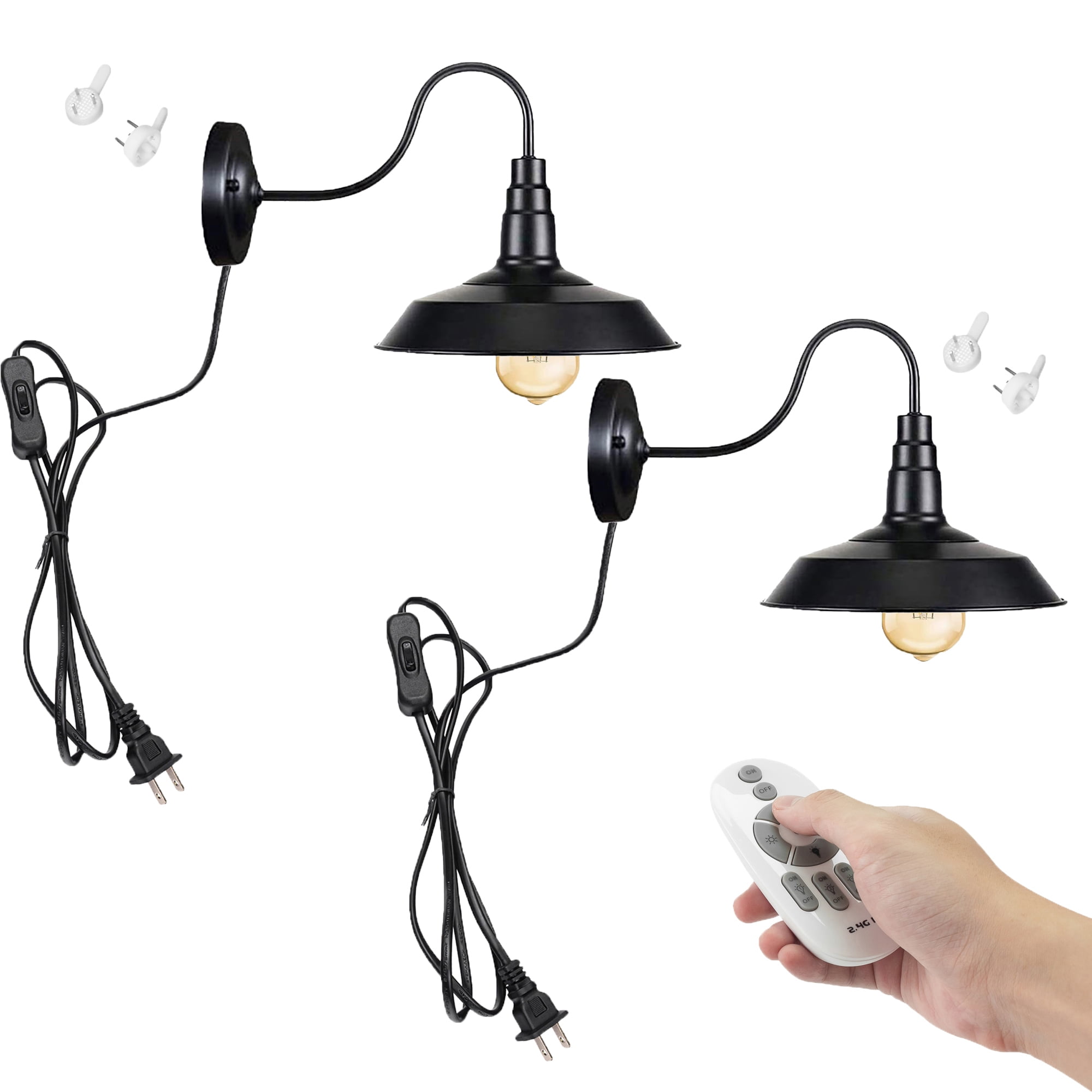 FSLiving Remote Control Dimmable Wall Sconces with 5.9Ft Plug in Cord ...