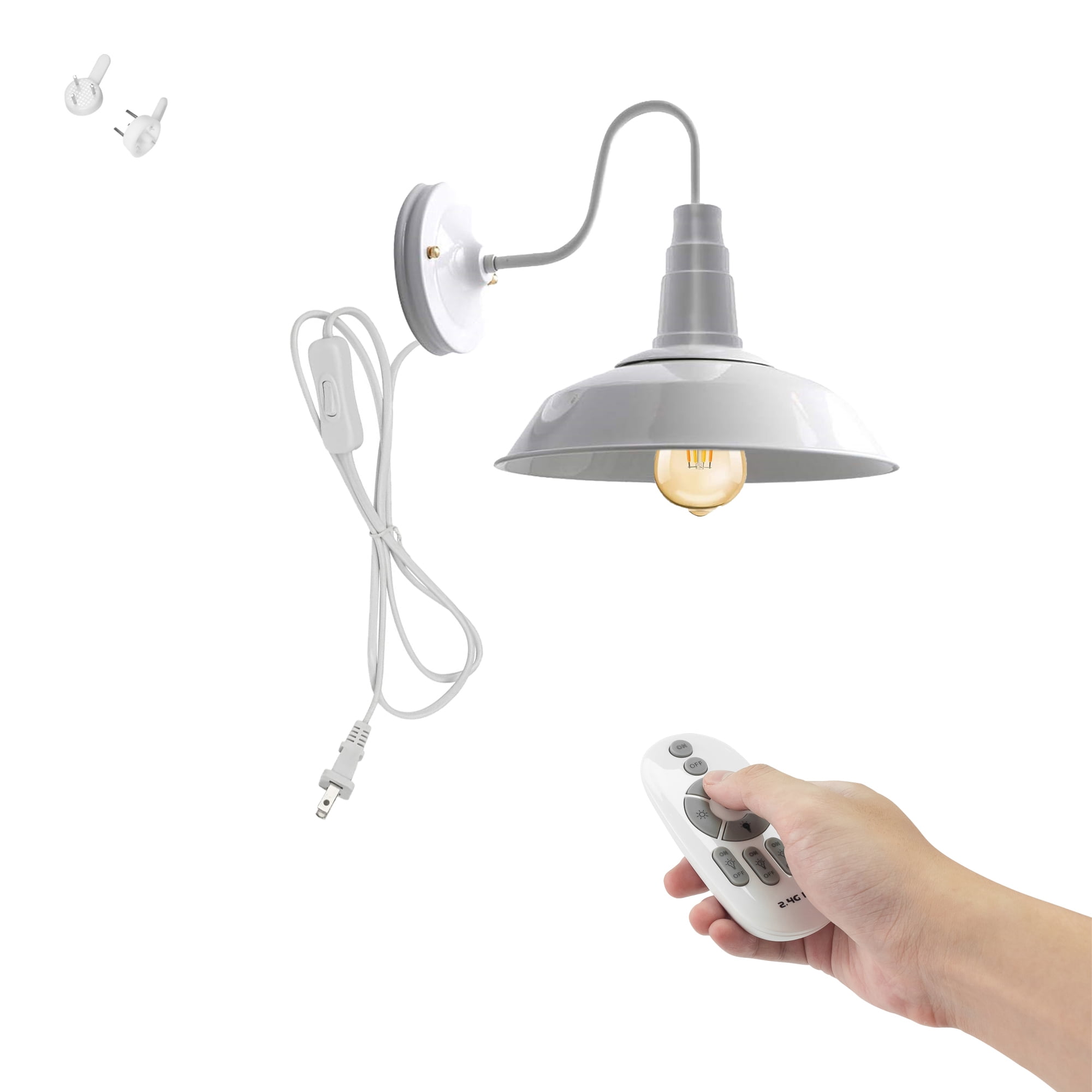 FSLiving Remote Control Dimmable Wall Sconces with 5.9Ft Plug in Cord ...