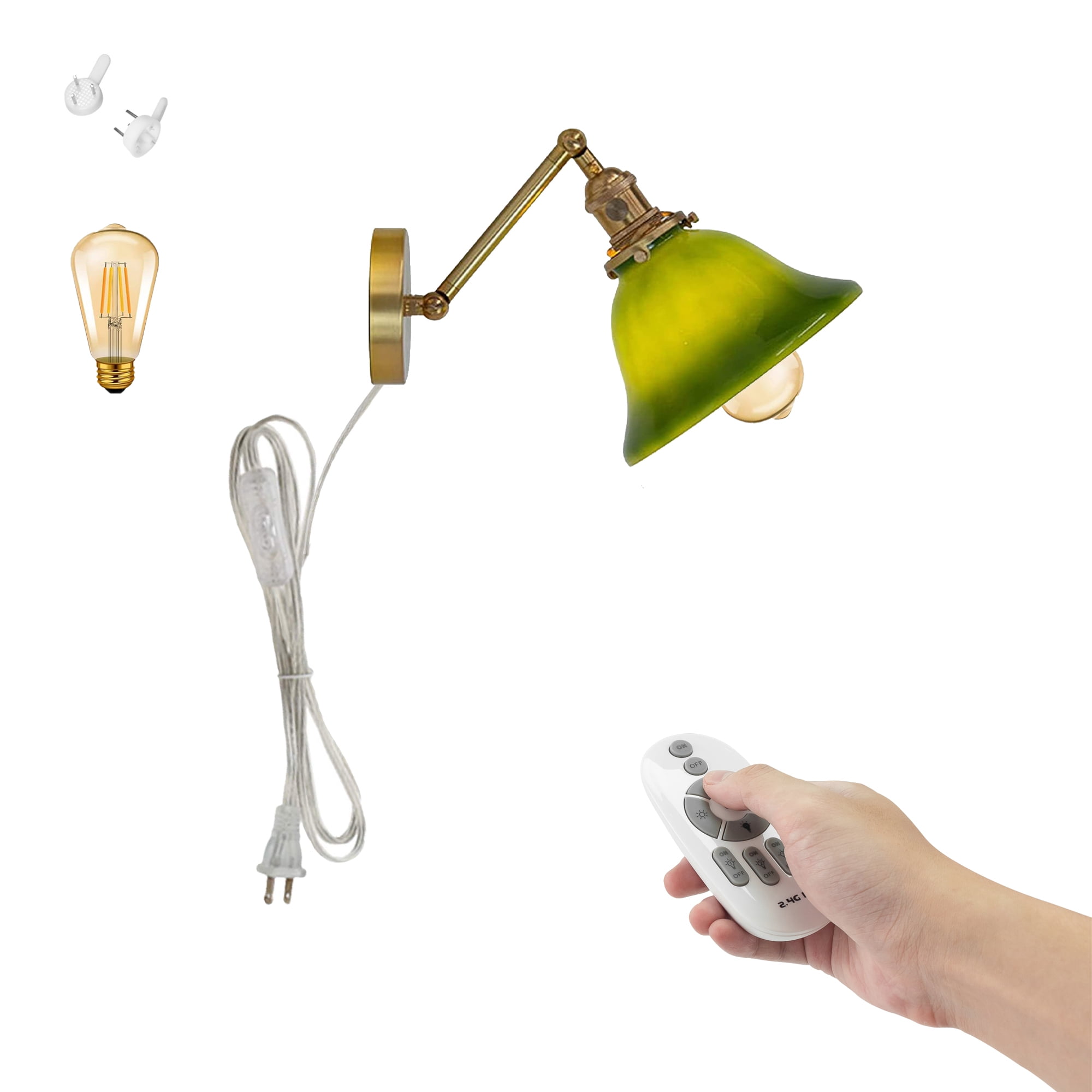 FSLiving Remote Control Dimmable Wall Sconces with 5.9Ft Plug in Power ...