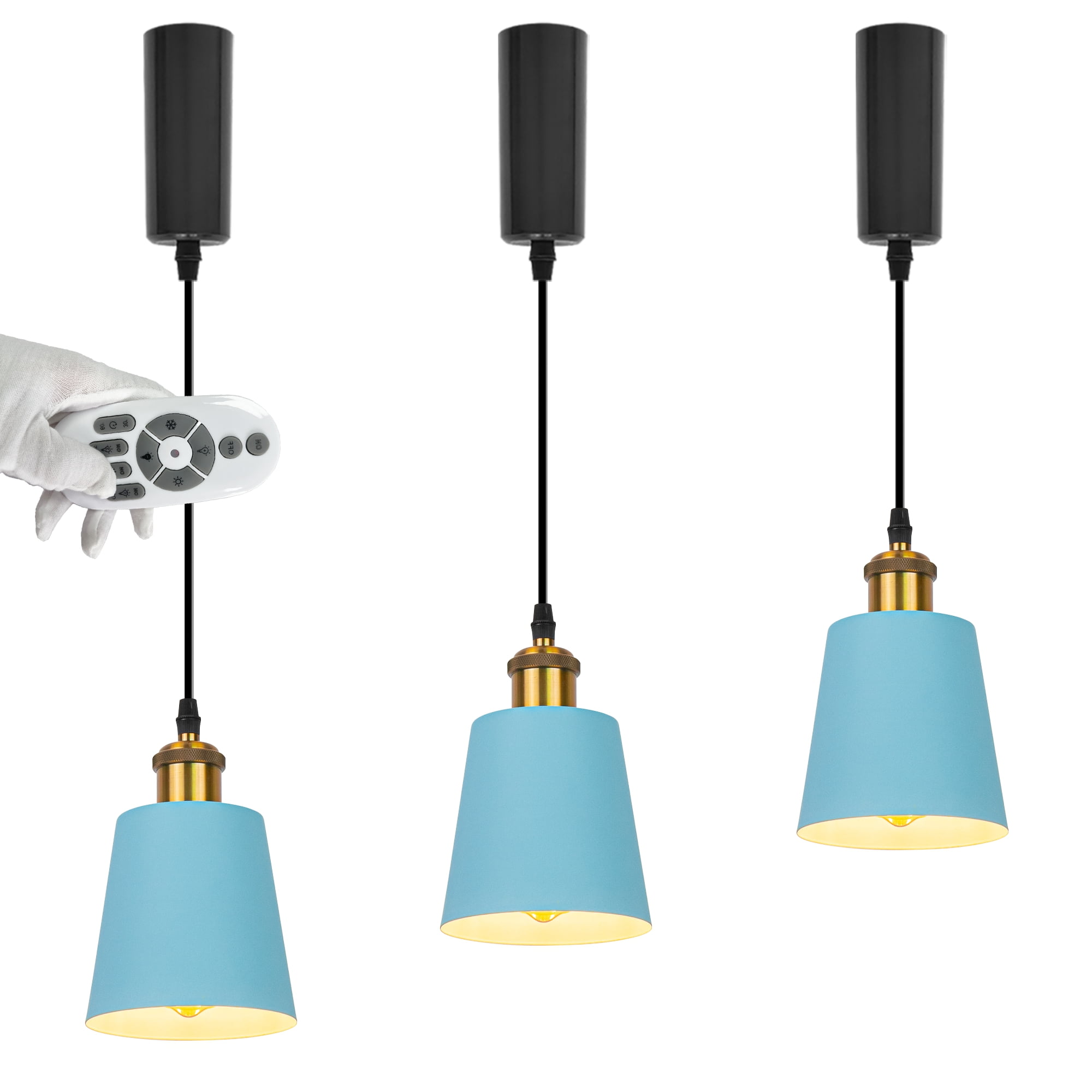 FSLiving Remote Control with E26 Smart LED Edison Bulbs H-Type Track Light Pendant Retro Blue ...