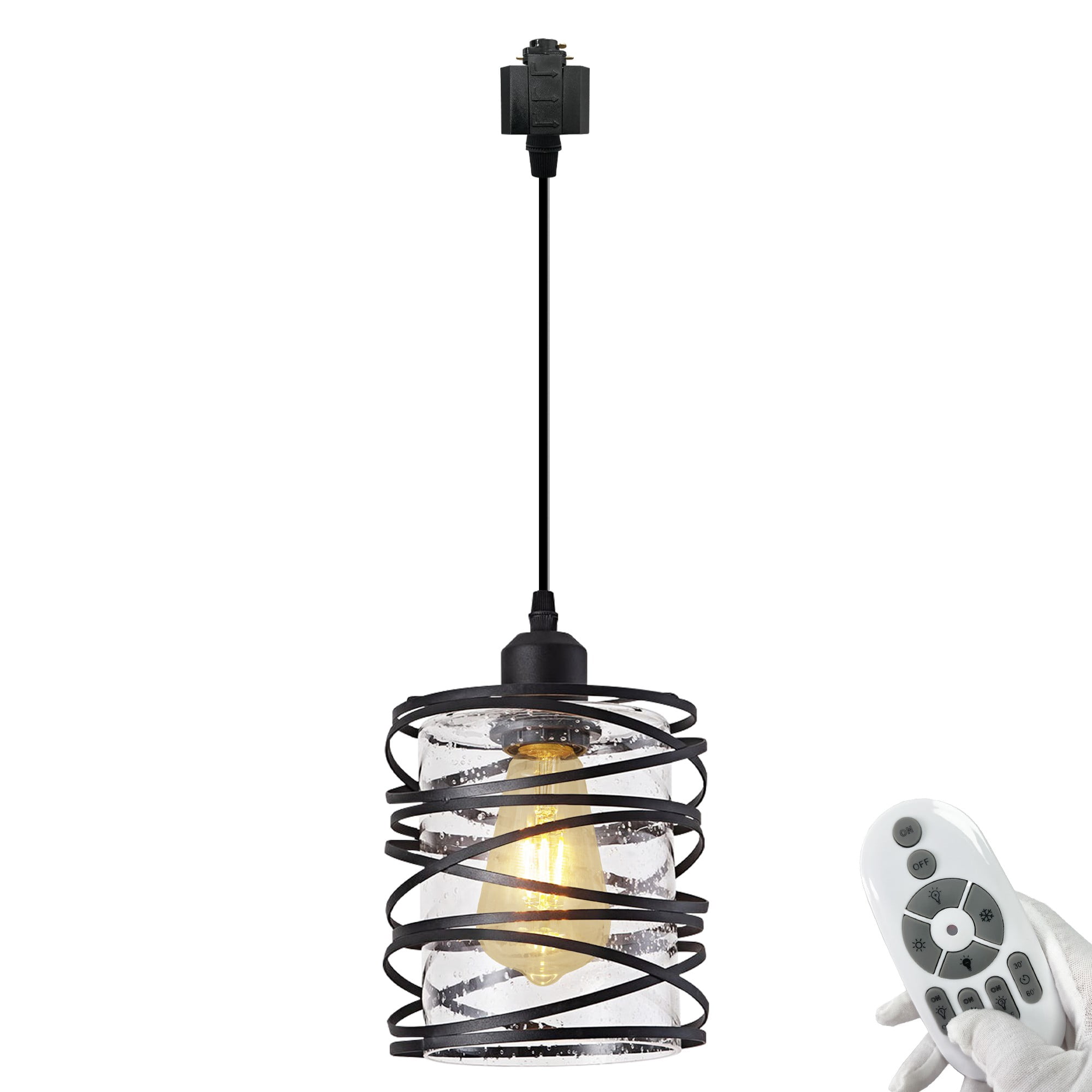 FSLiving Remote Control H-Type Track Pendant Light Double Lamp Shades ...