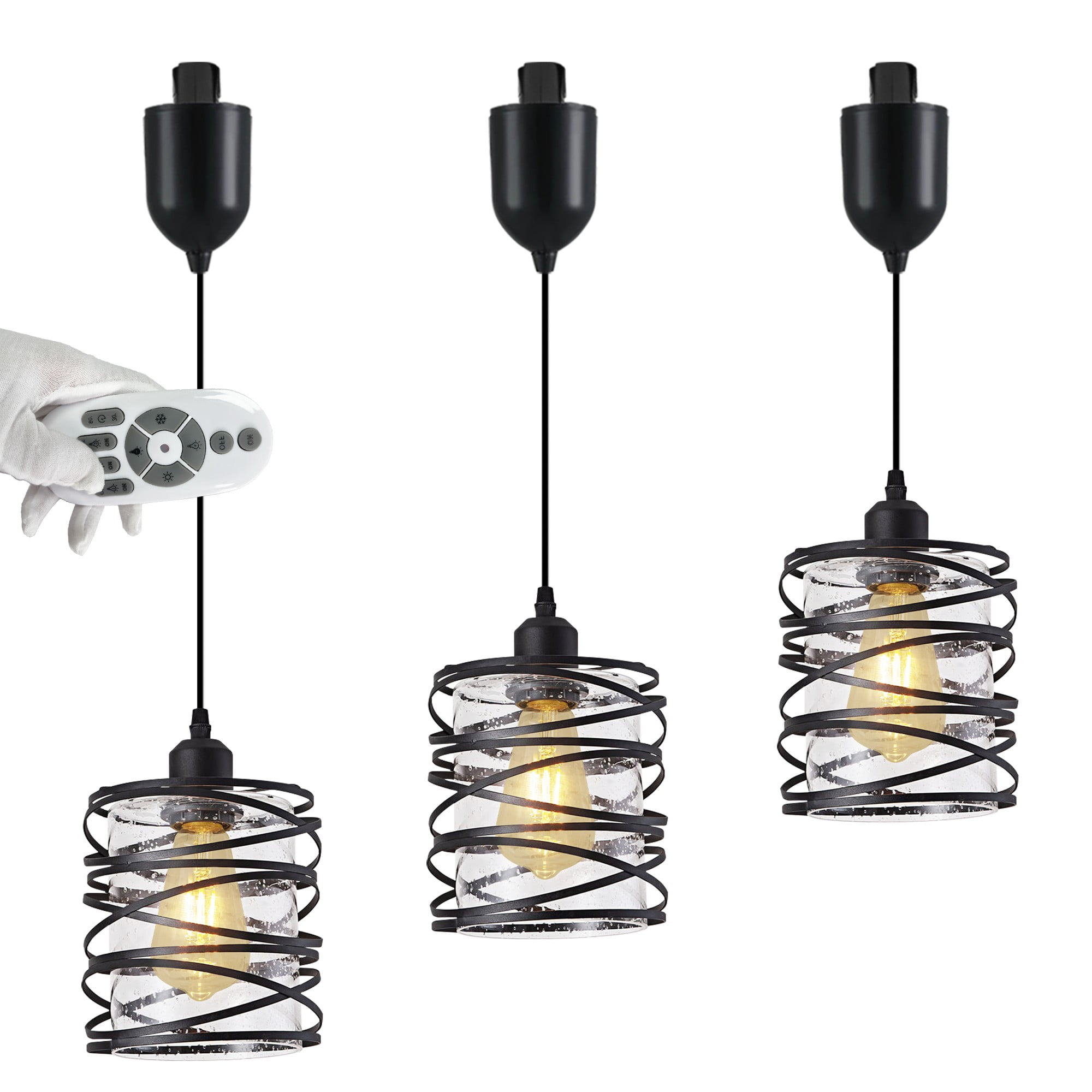 FSLiving Remote Control H-Type Track Pendant Light Double Lamp Shades ...