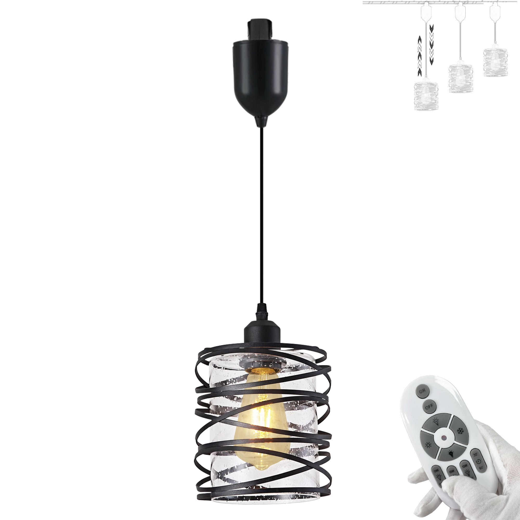 FSLiving Remote Control H-Type Track Pendant Light Double Lamp Shades ...