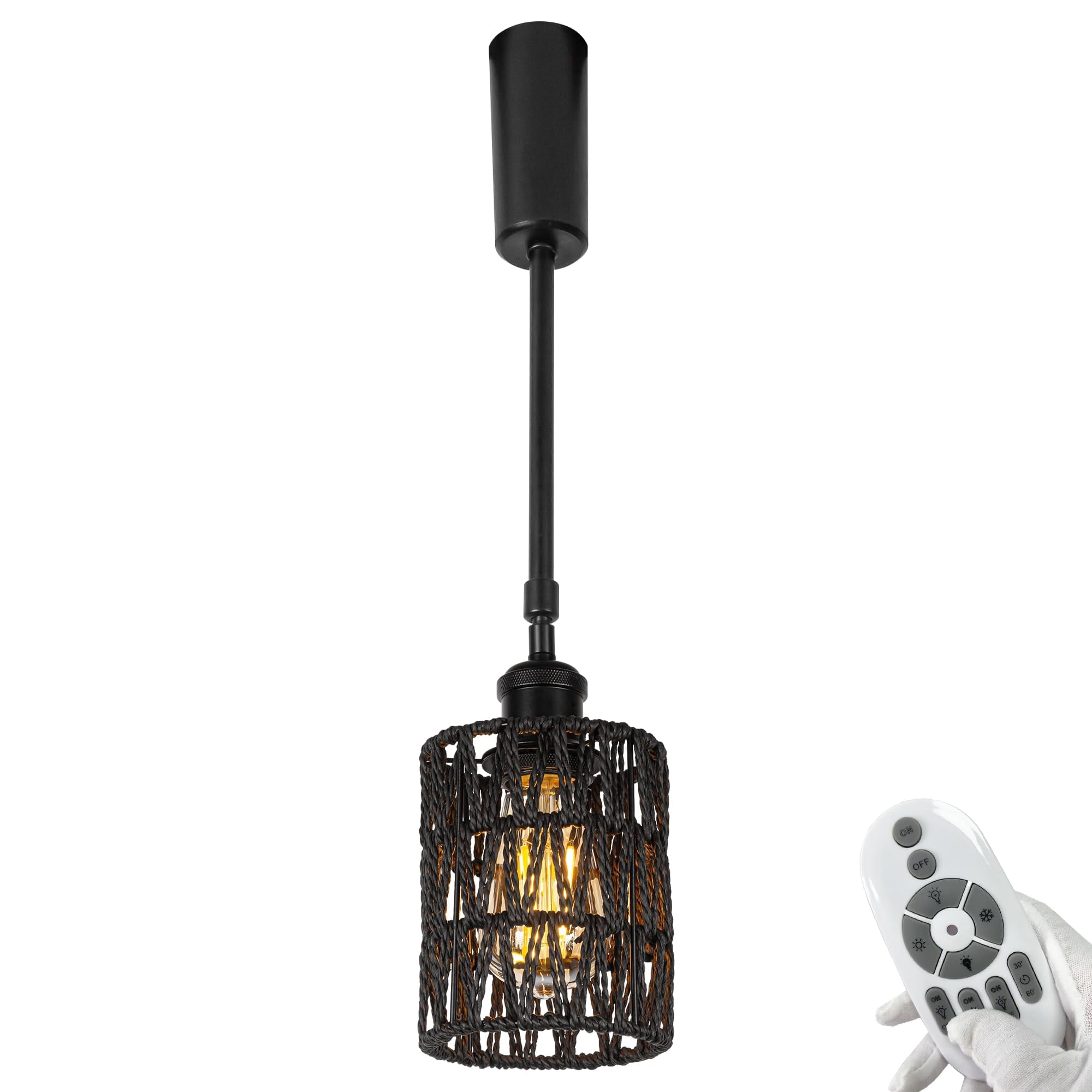 FSLiving Remote Control H-Type Track Spotlight Twine Natural Rattan ...
