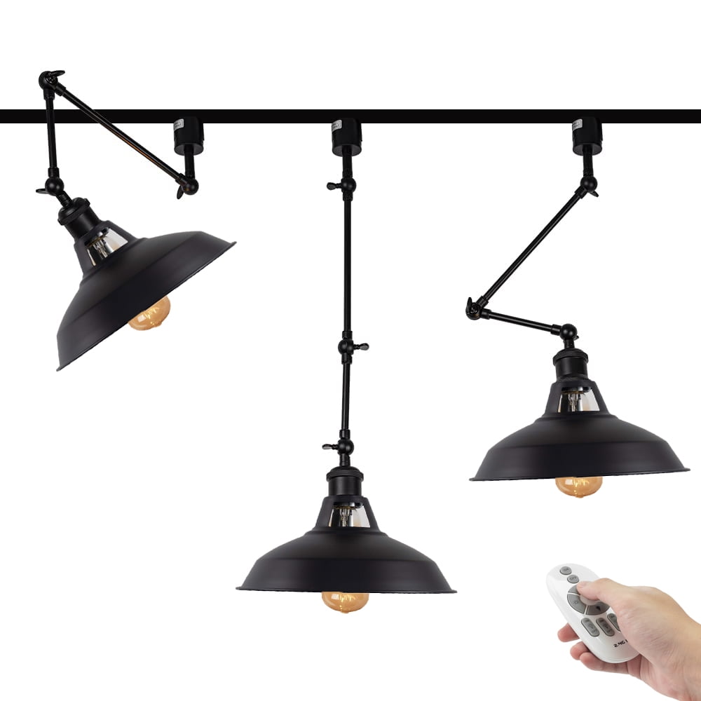 FSLiving Remote Control H-type Ceiling Pendant Light with E26 LED Edison Bulb Black Metal ...