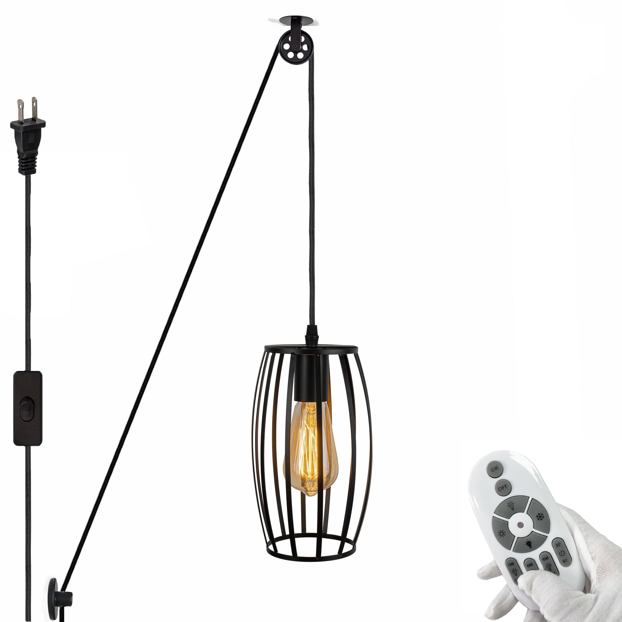 FSLiving Remote Control Handing Industrial Style Pulley Design Pendant ...