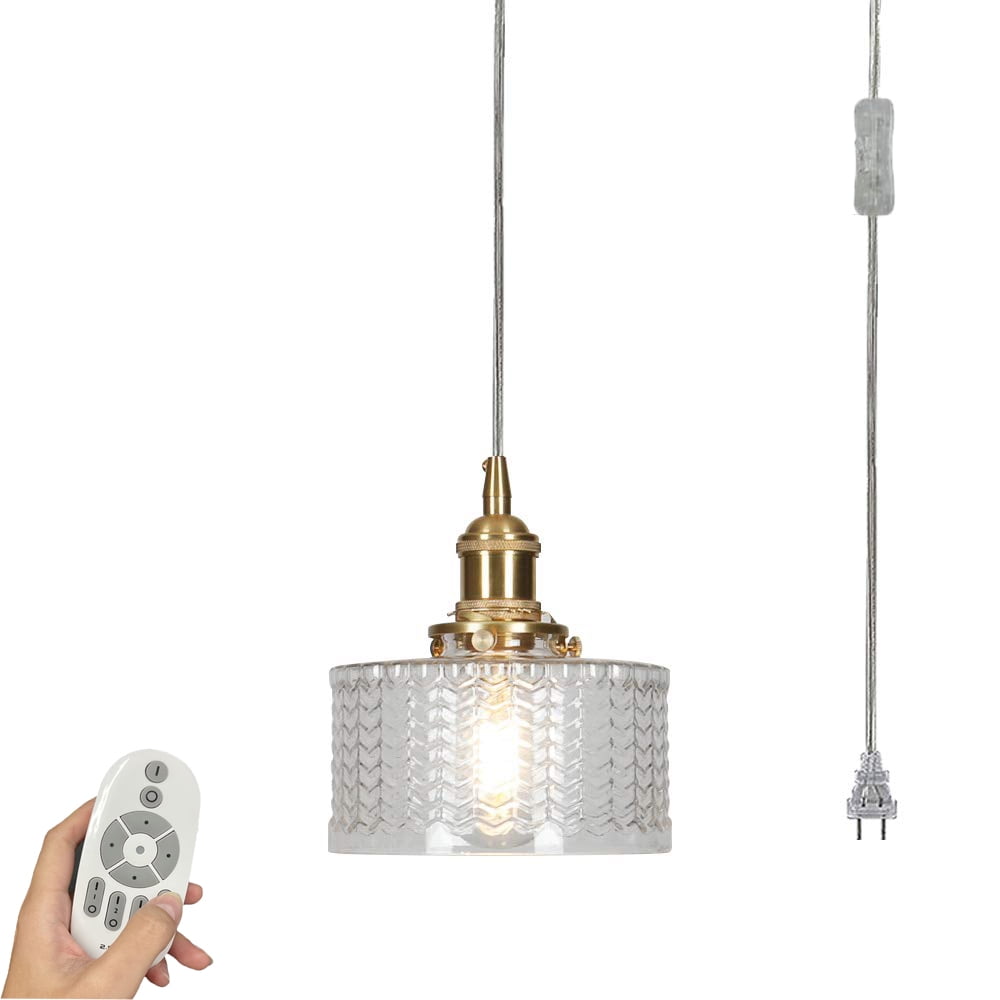 FSLiving Remote Control Hanging Pendant Light with 15ft Plug-in UL Cord ...