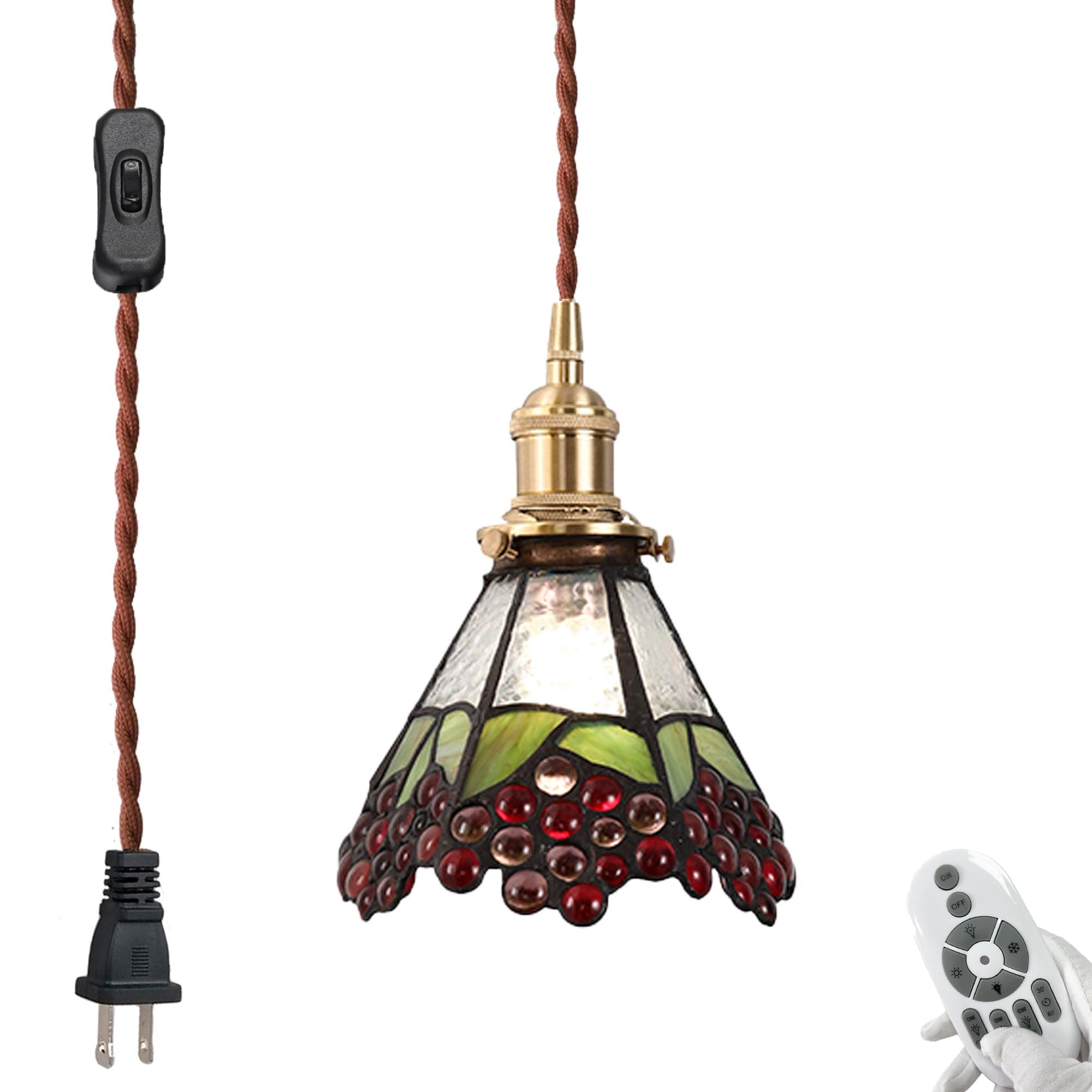 FSLiving Remote Control Hanging Swag Lamp Pendant Light with 15ft Plug ...