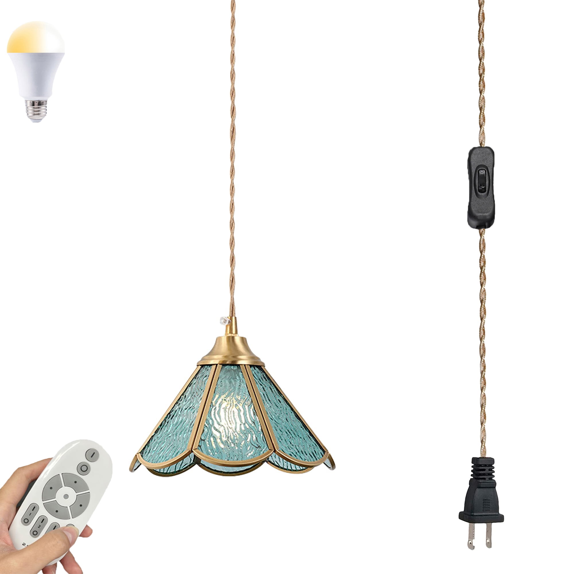 FSLiving Remote Control Hanging Swag Lamp Pendant Light with 15ft Plug ...