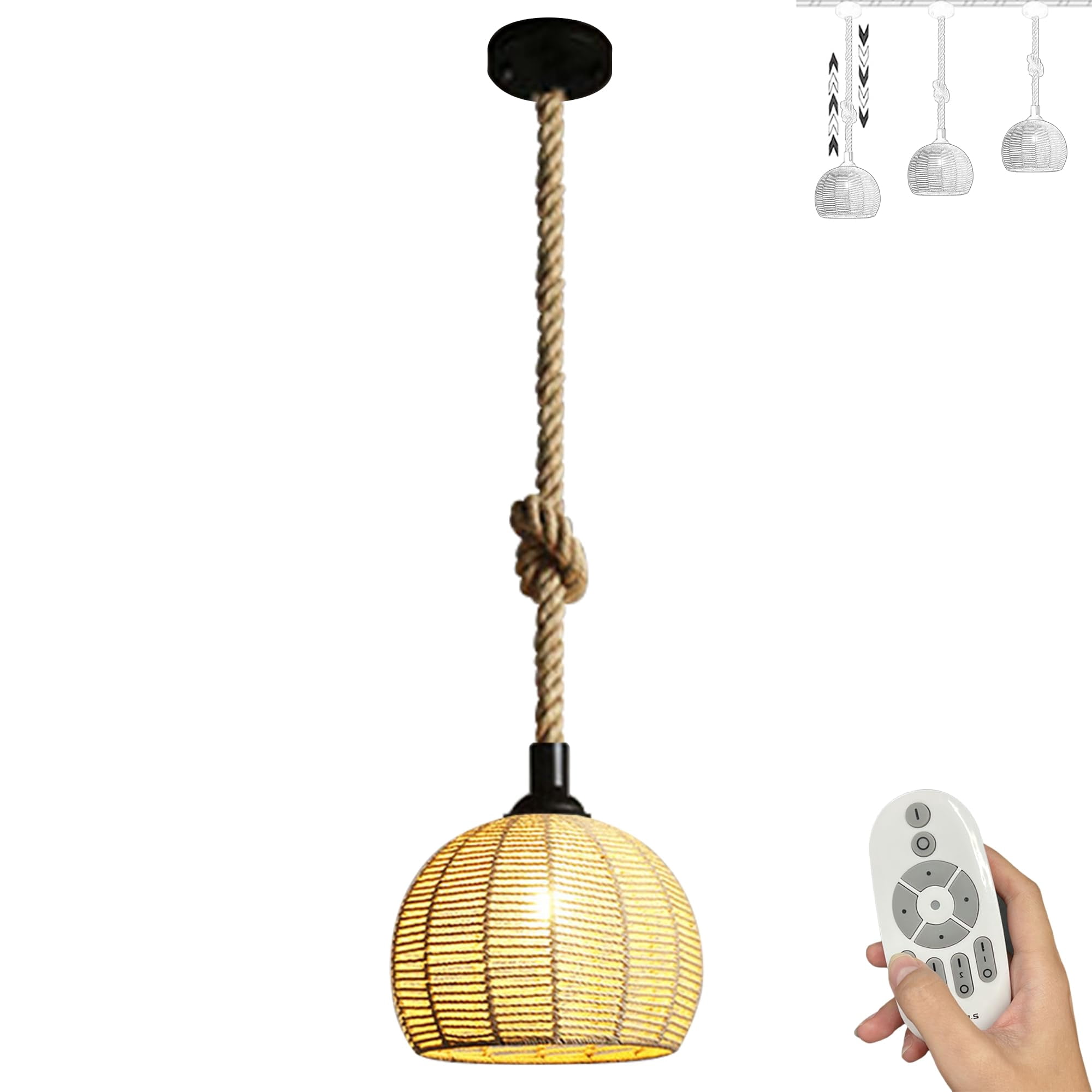 FSLiving Remote Control Hanging Swag Pendant Lamp Flush Mount Portable ...