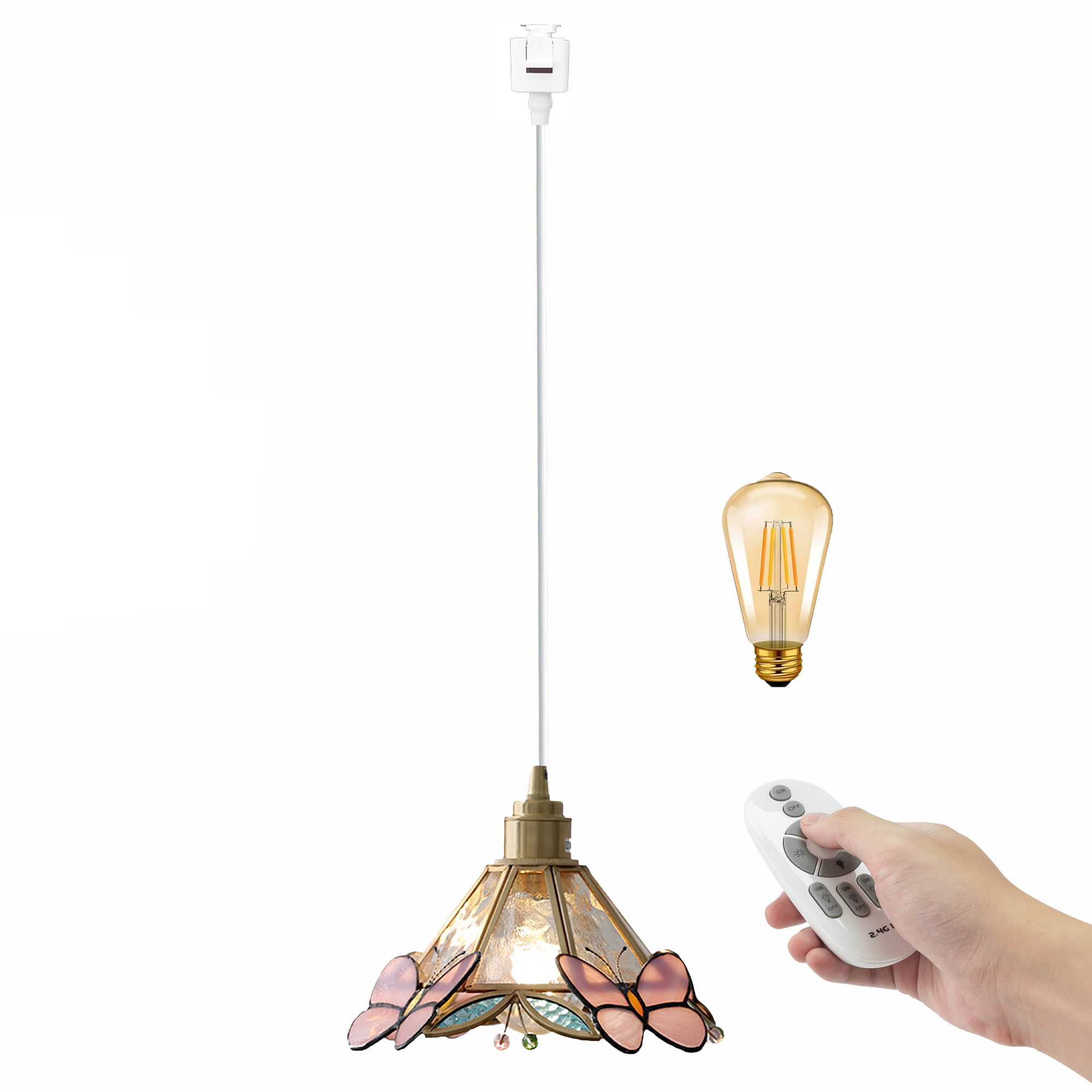 FSLiving Remote Control J Type Track Pendant Light with Tiffany Pink ...