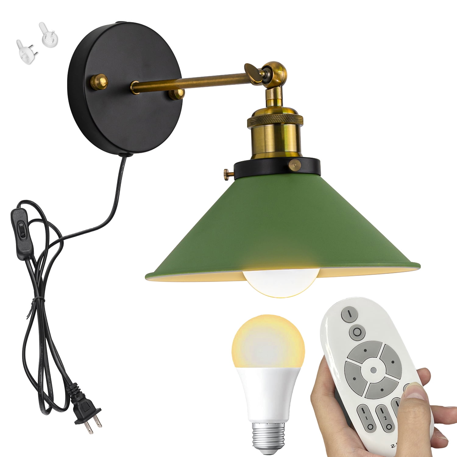FSLiving Remote Control Lamp Macaron Green Metal Wall Sconce Adjustable ...
