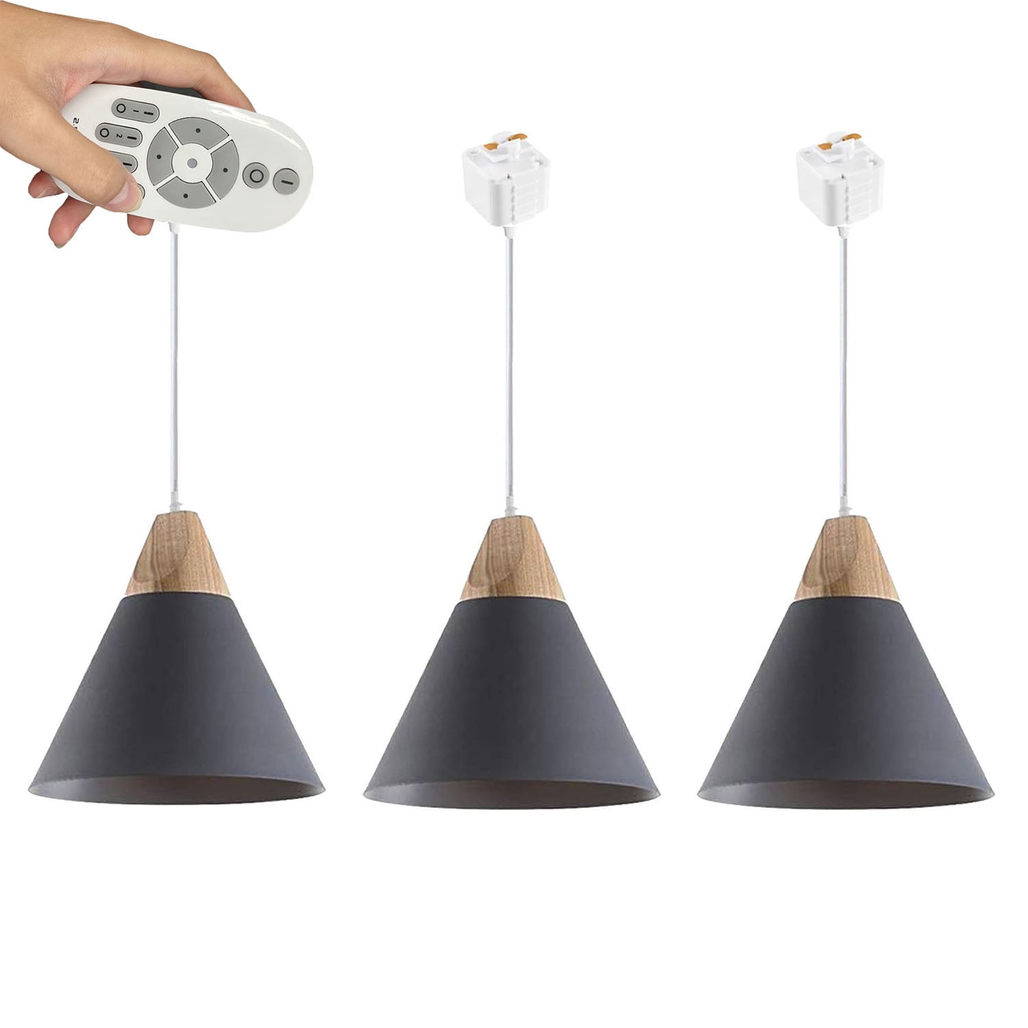 FSLiving Remote Control Pendant Light 3 Lights J-Type Track Pendant ...