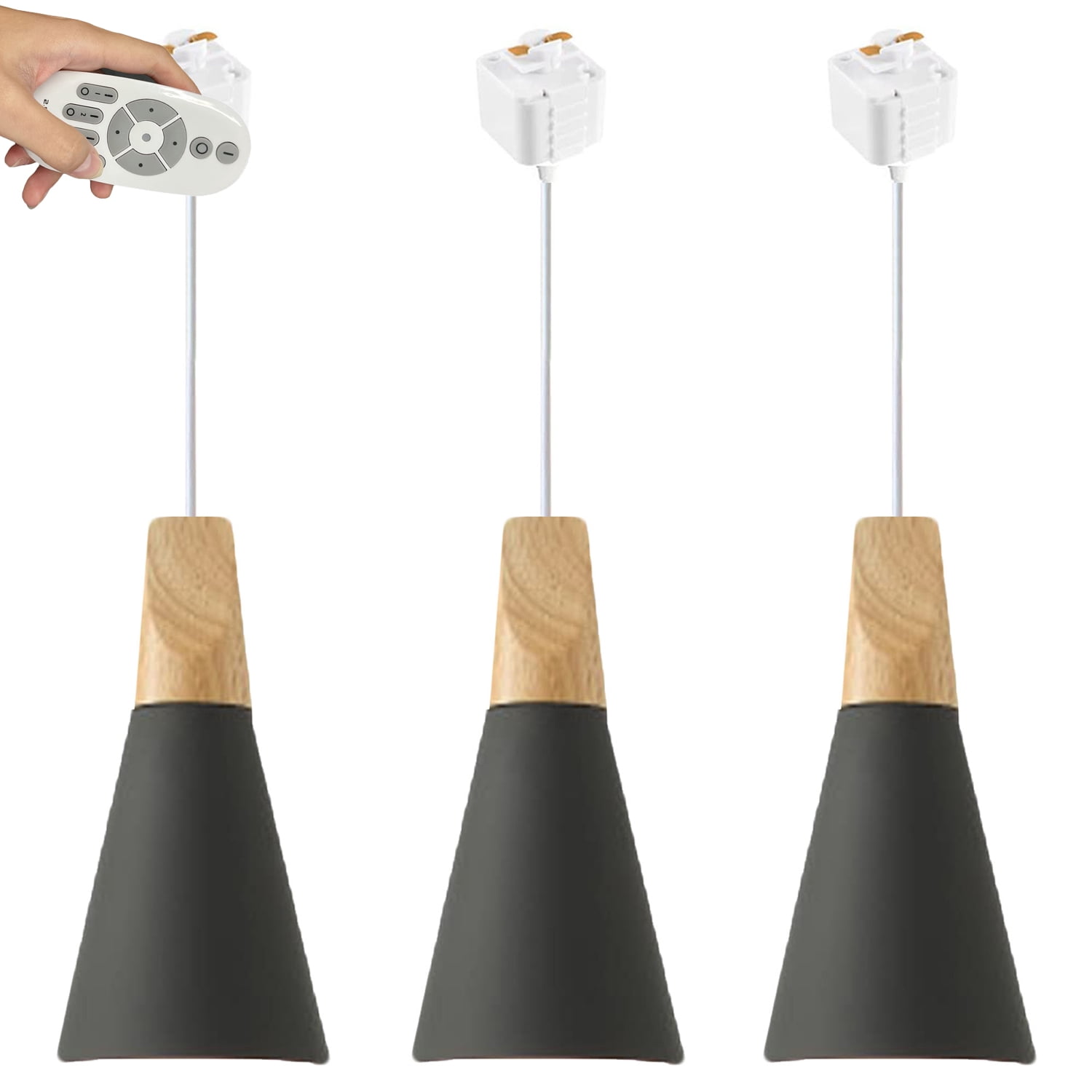 FSLiving Remote Control Pendant Light 3 Lights J-Type Track Pendant ...