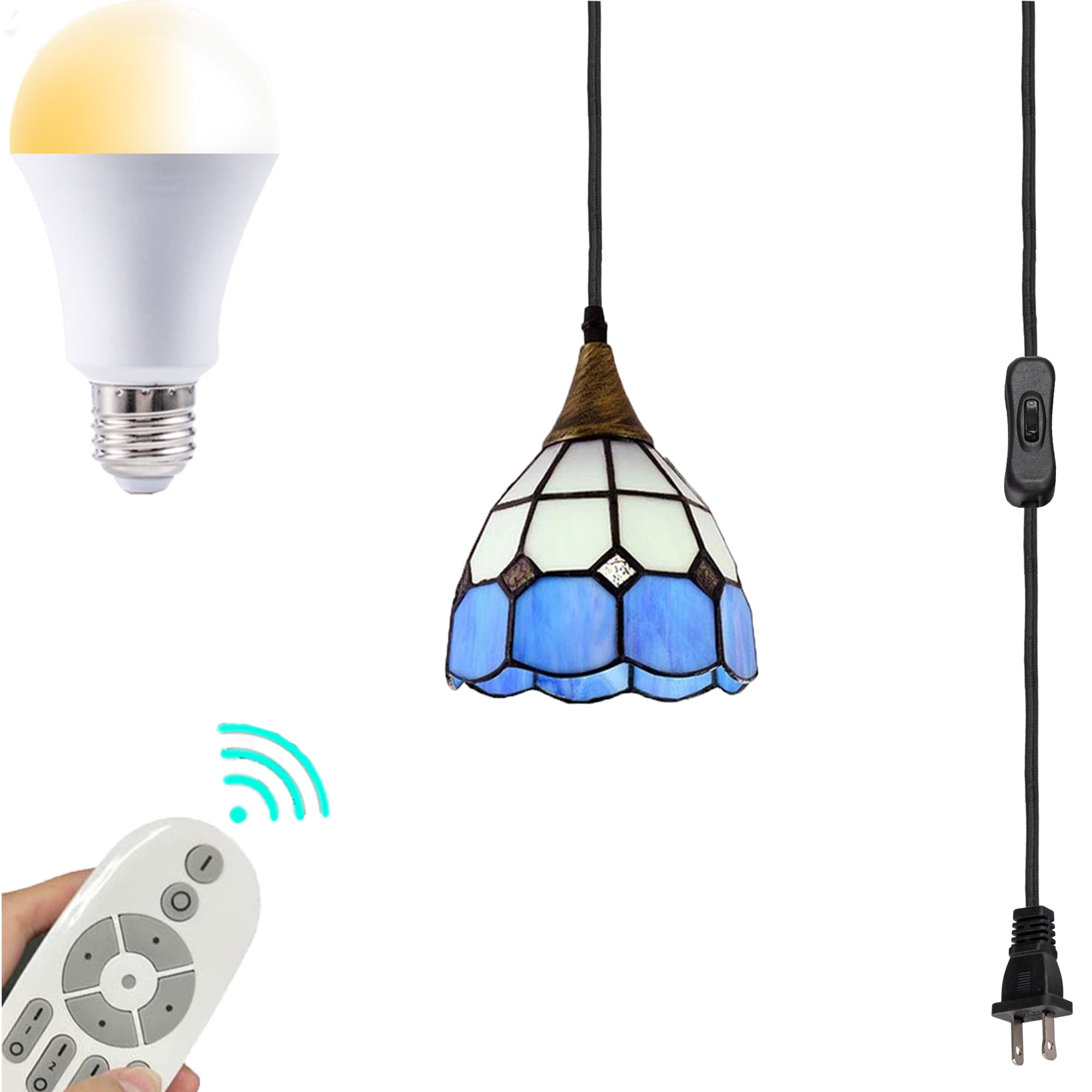FSLiving Remote Control Pendant Light Tiffany Hanging Light with 20ft ...