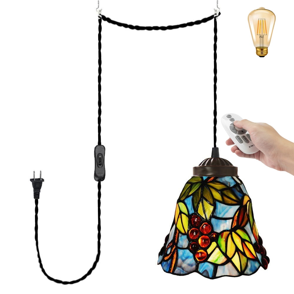 FSLiving Remote Control Plug-in Pendant Hanging Light with 15FT Cord ...