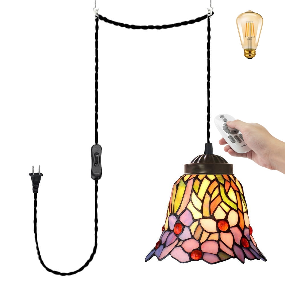 FSLiving Remote Control Plug-in Pendant Hanging Light with 15FT Cord ...