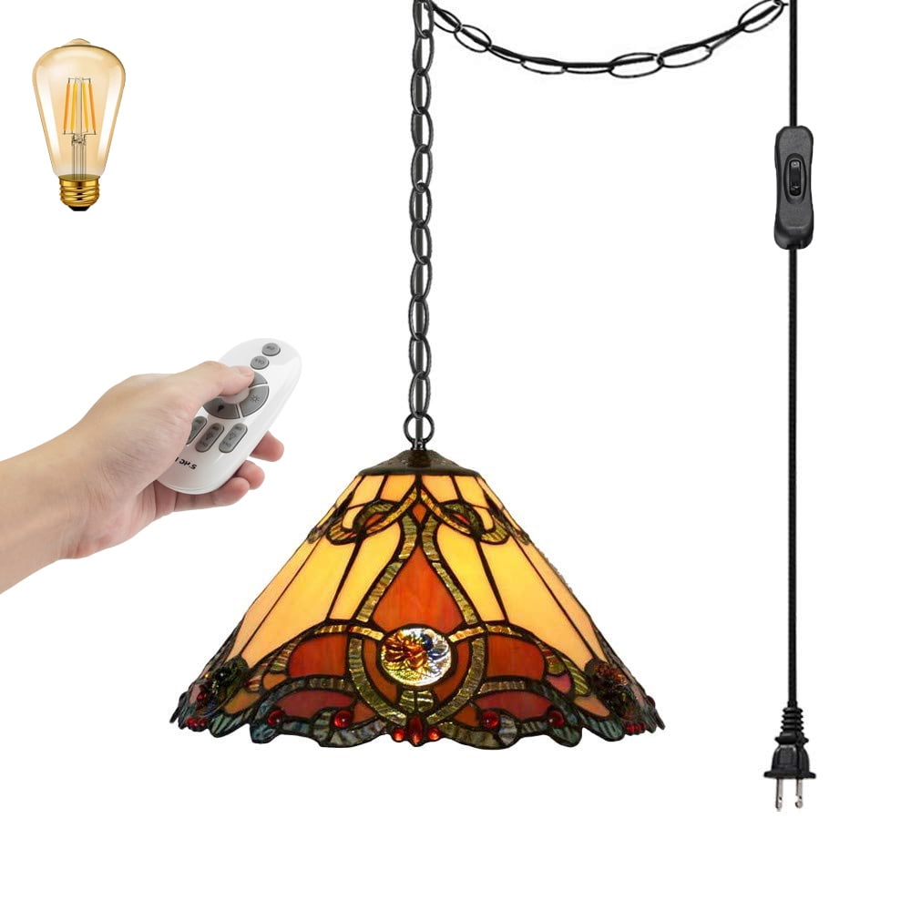 FSLiving Remote Control Plug-in Pendant Hanging Light with 15FT Cord ...